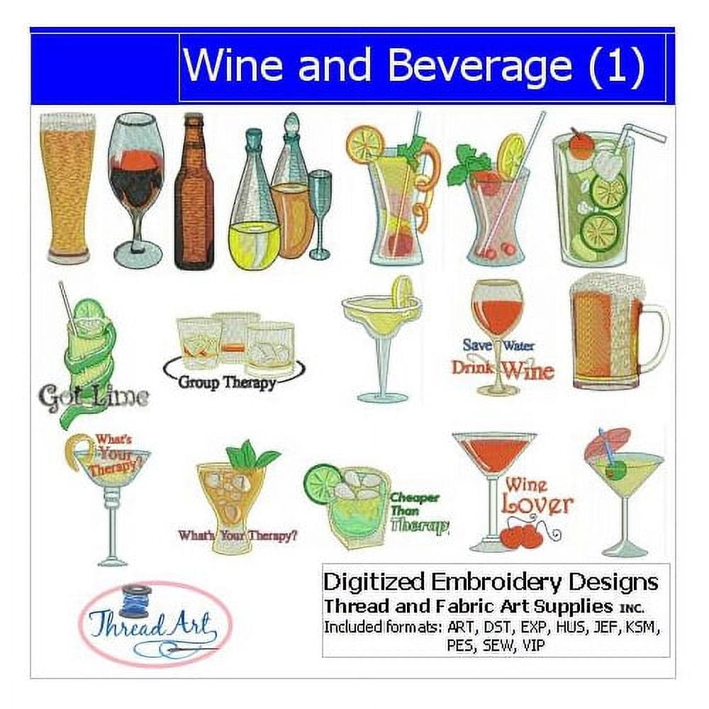 ine and Beverage(1) Embroidery Designs - All Popular Formats Included ...