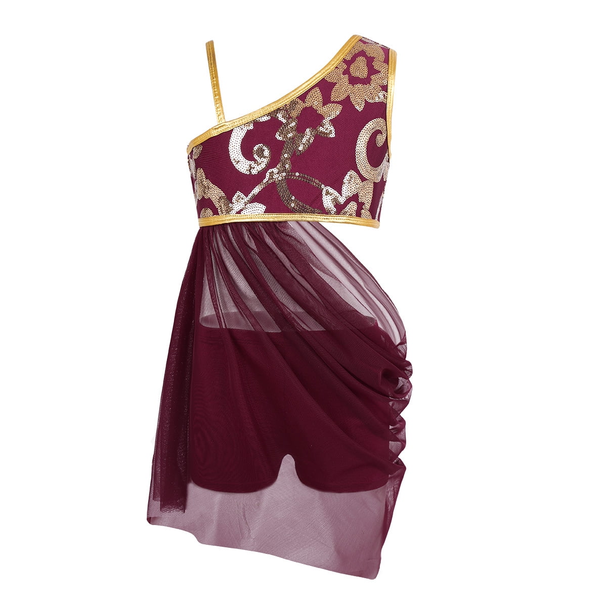 inhzoy Big Girls Youth Lyrical Costume Asymmetrical Mesh Overlay ...