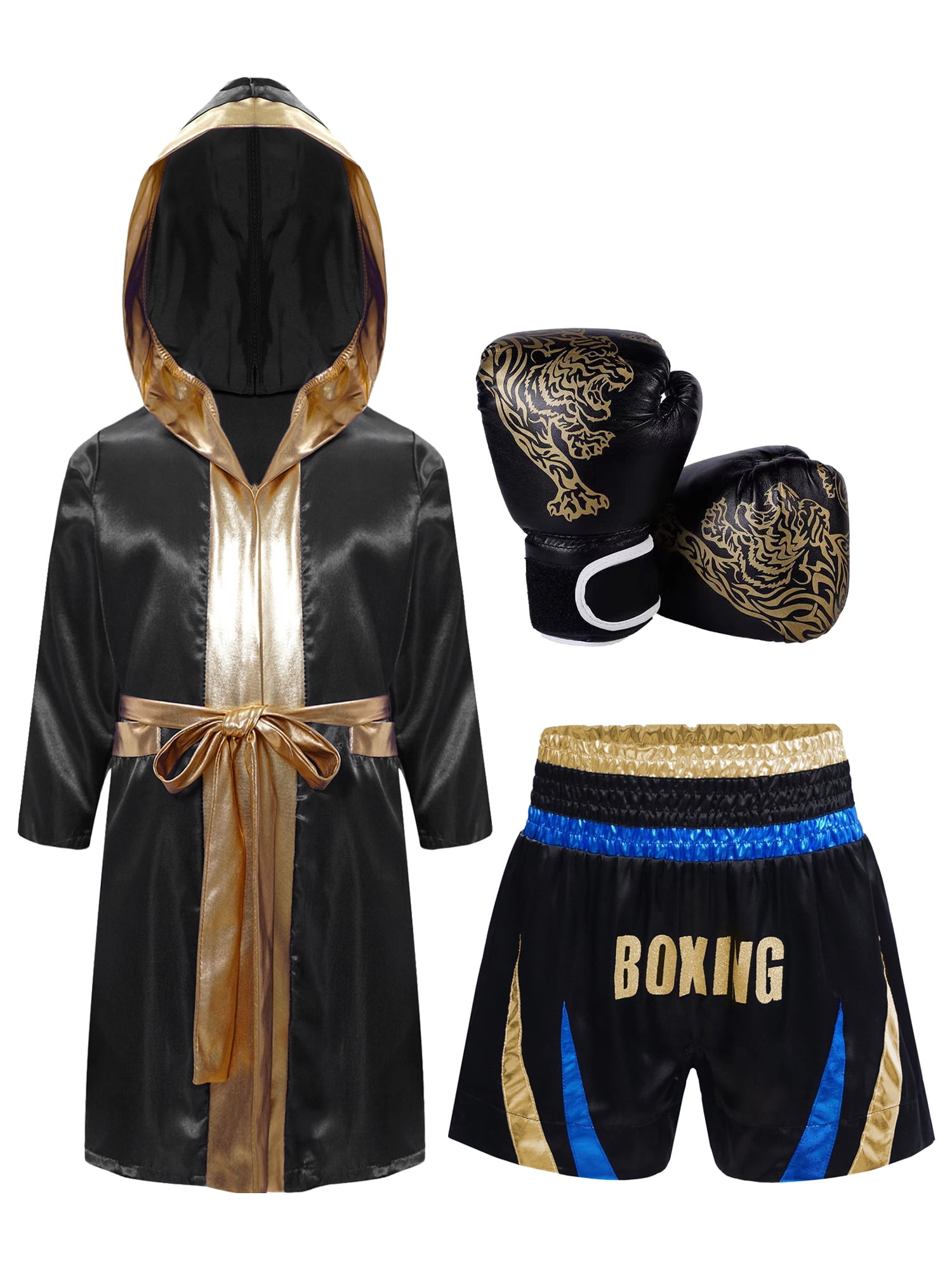 inhzoy Boys Boxing Outfit Hooded Cloak Robe with Shorts And Gloves for ...