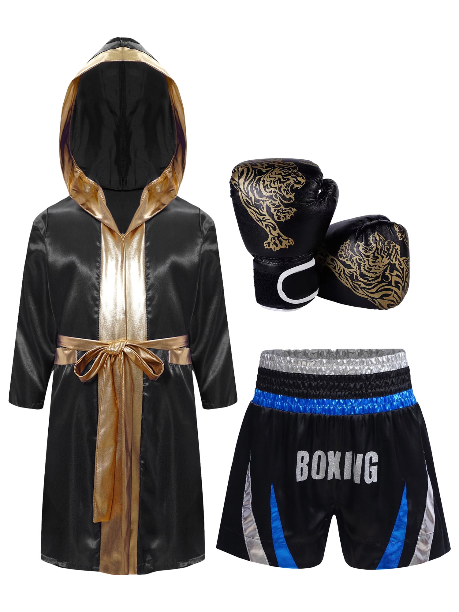inhzoy Boys Boxing Outfit Hooded Cloak Robe with Shorts And Gloves for ...