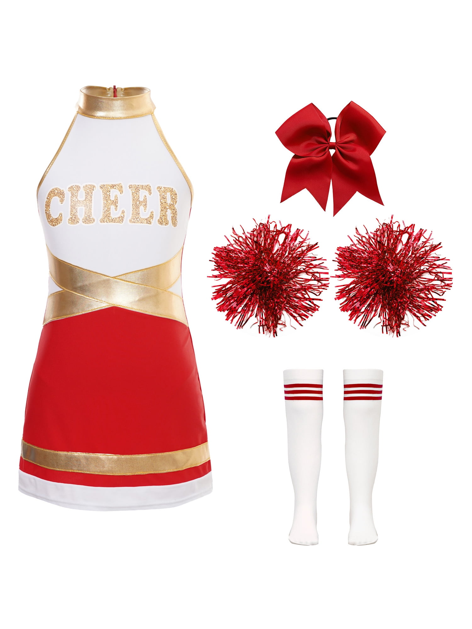 inhzoy Cheerleading Dance Clothes Sets for Girls Metallic Cheer Outfits ...