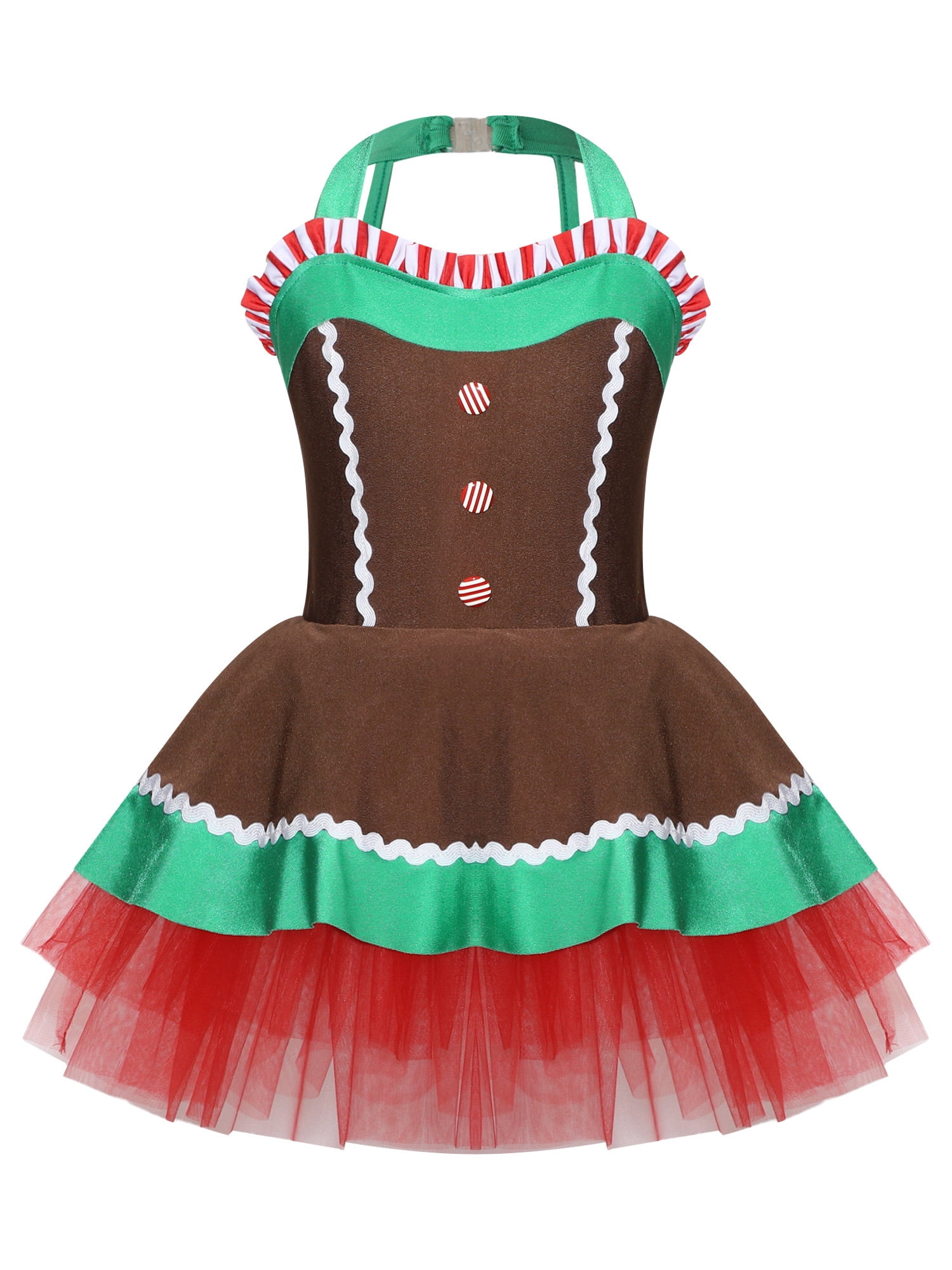 inhzoy Cute Gingerbread Man Dress-Up for Girls Halter Neck Christmas ...