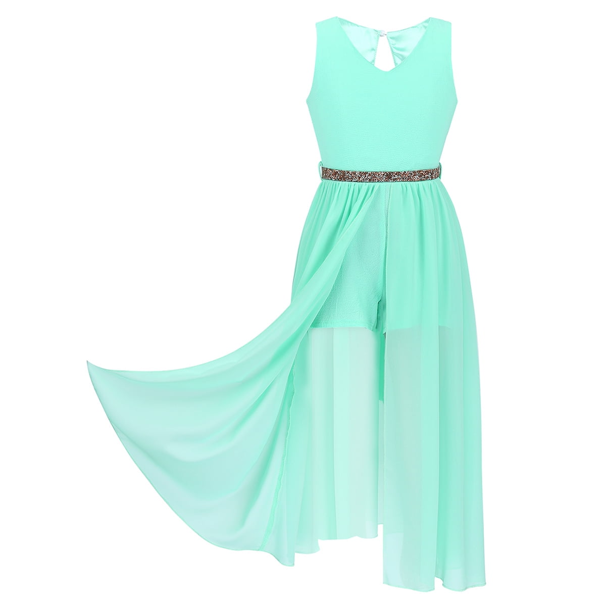 inhzoy Flower Girls Chiffon Tulle Sparkle Waist Romper Maxi Dress ...