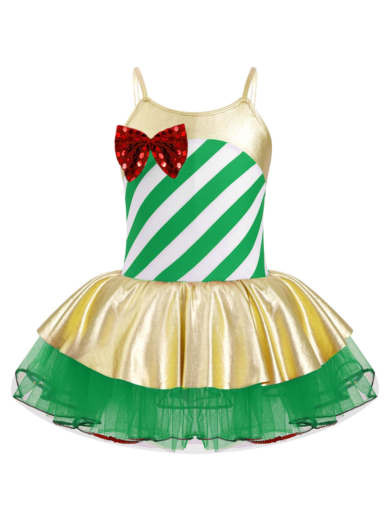inhzoy Girls Christmas Miss Candy Cane Dance Costume Striped Tank ...
