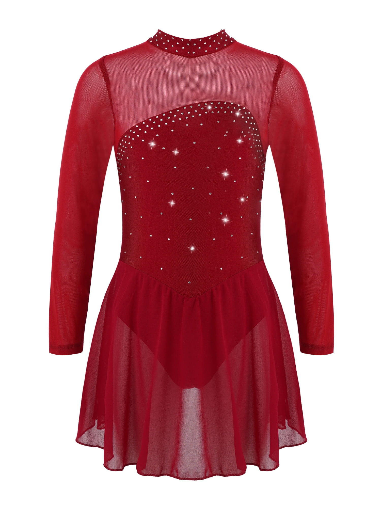 inhzoy Girls' Figure Ice Skating Dress Shiny Rhinestones Mesh Ballet Dance Leotard Dress ...