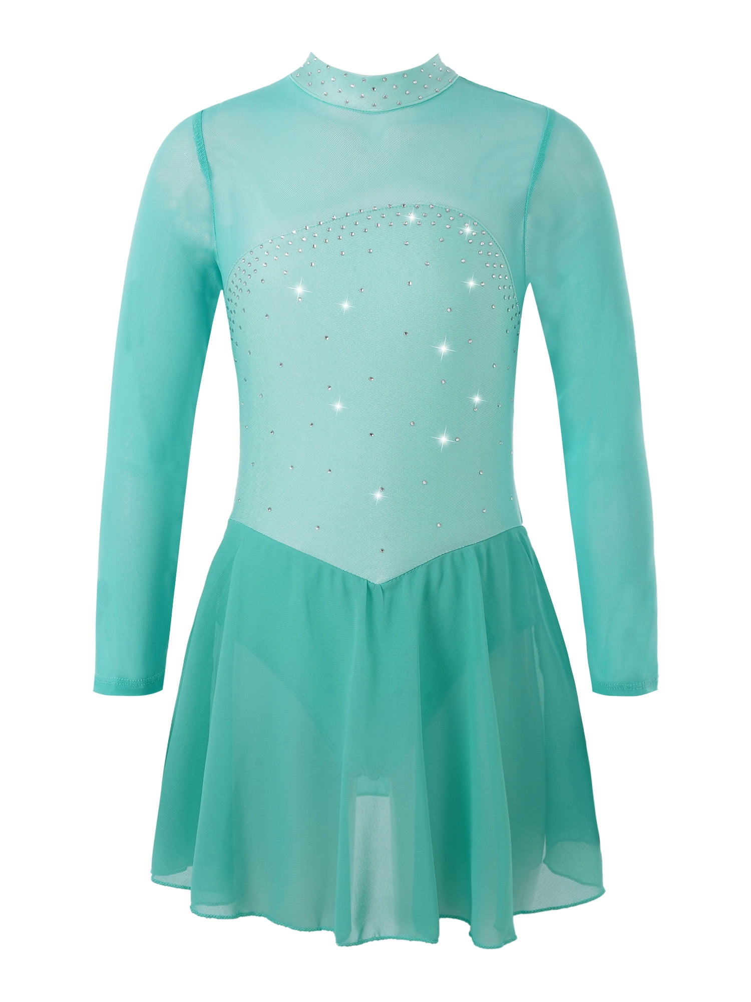 inhzoy Girls' Figure Ice Skating Dress Shiny Rhinestones Mesh Ballet Dance Leotard Dress Mint ...
