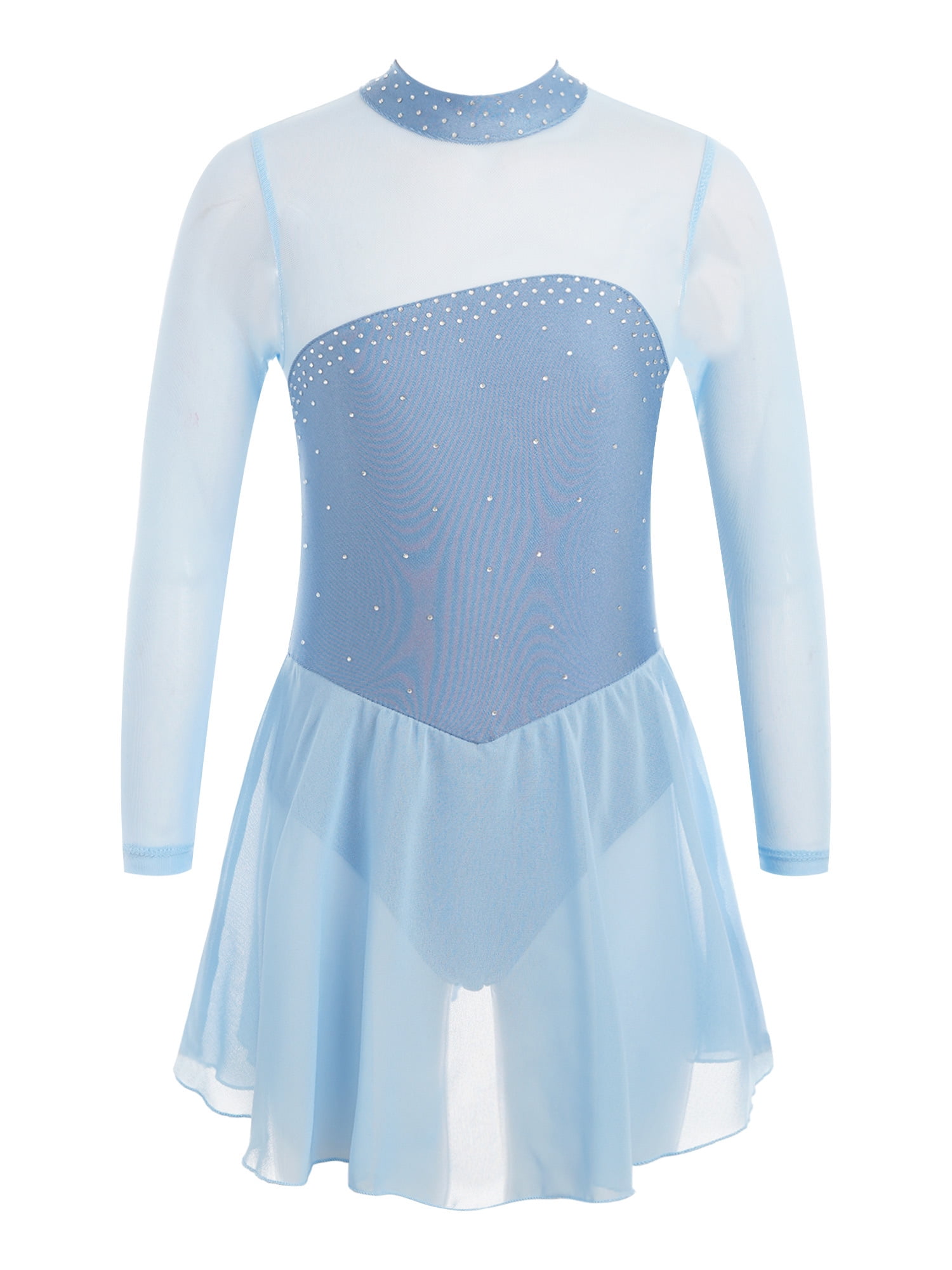 Inhzoy Girls Figure Ice Skating Dress Shiny Rhinestones Mesh Ballet