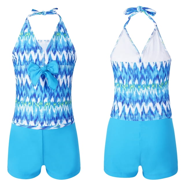 inhzoy Girls Halter Neck Tankini Swimsuit Set Cutout Printed Bikini Top ...
