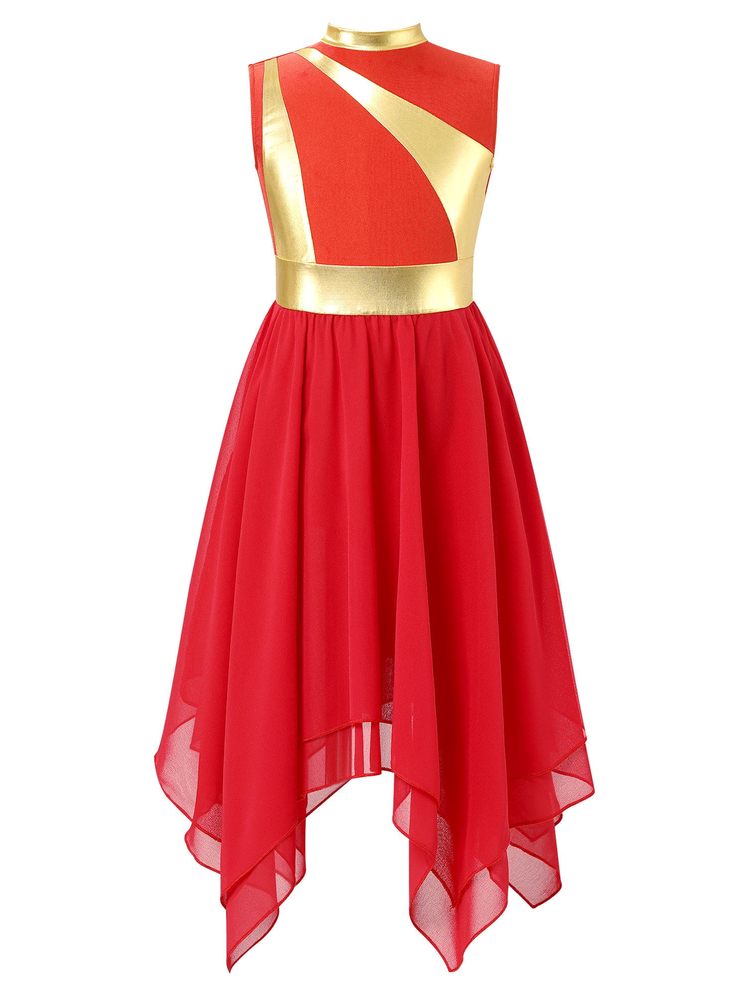 inhzoy Girls Kids Mock Neck Liturgical Praise Dance Dress Red 14 ...