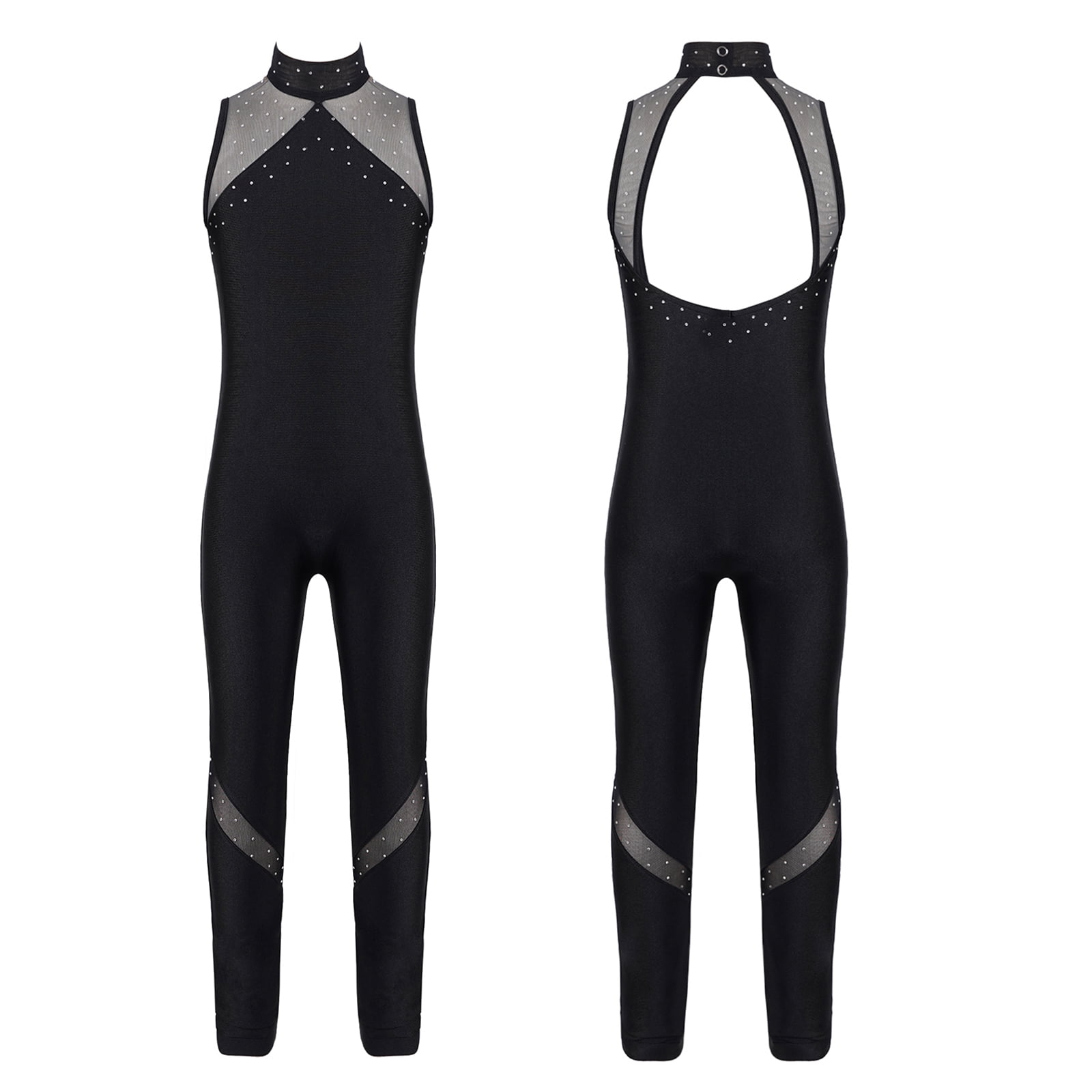 inhzoy Girls Mock Neck Open Back Full Length Unitard Gymnastics Leotard ...