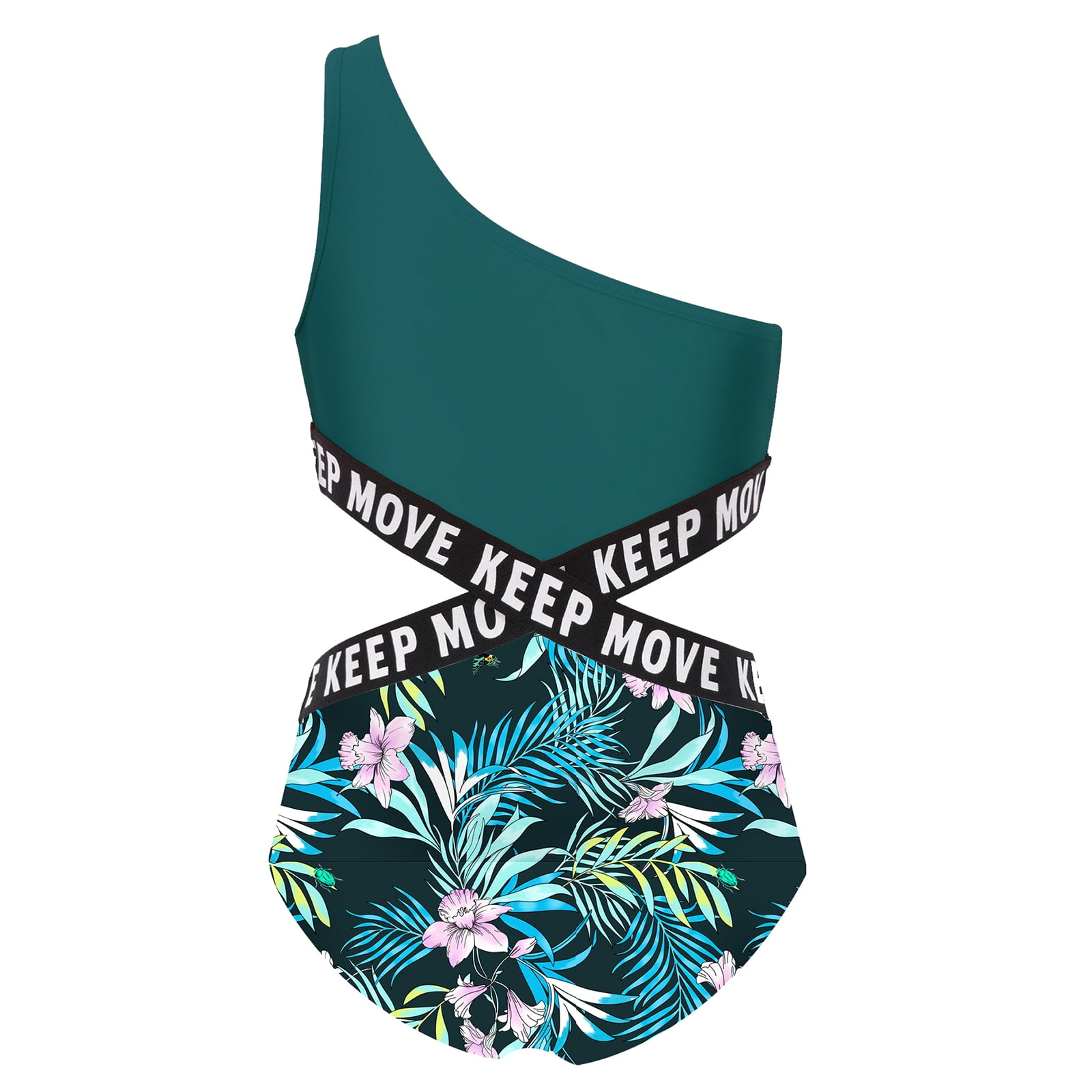 inhzoy Girls One Piece Bikini Swimsuit Print Ruffles One Shoulder ...