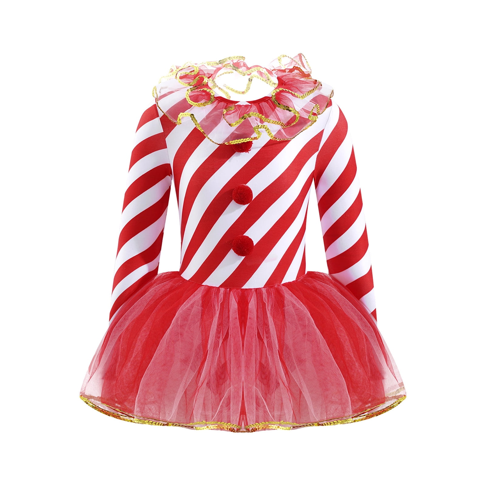 inhzoy Girls Princess Dress Red Striped Dance Leotard Dress Christmas ...