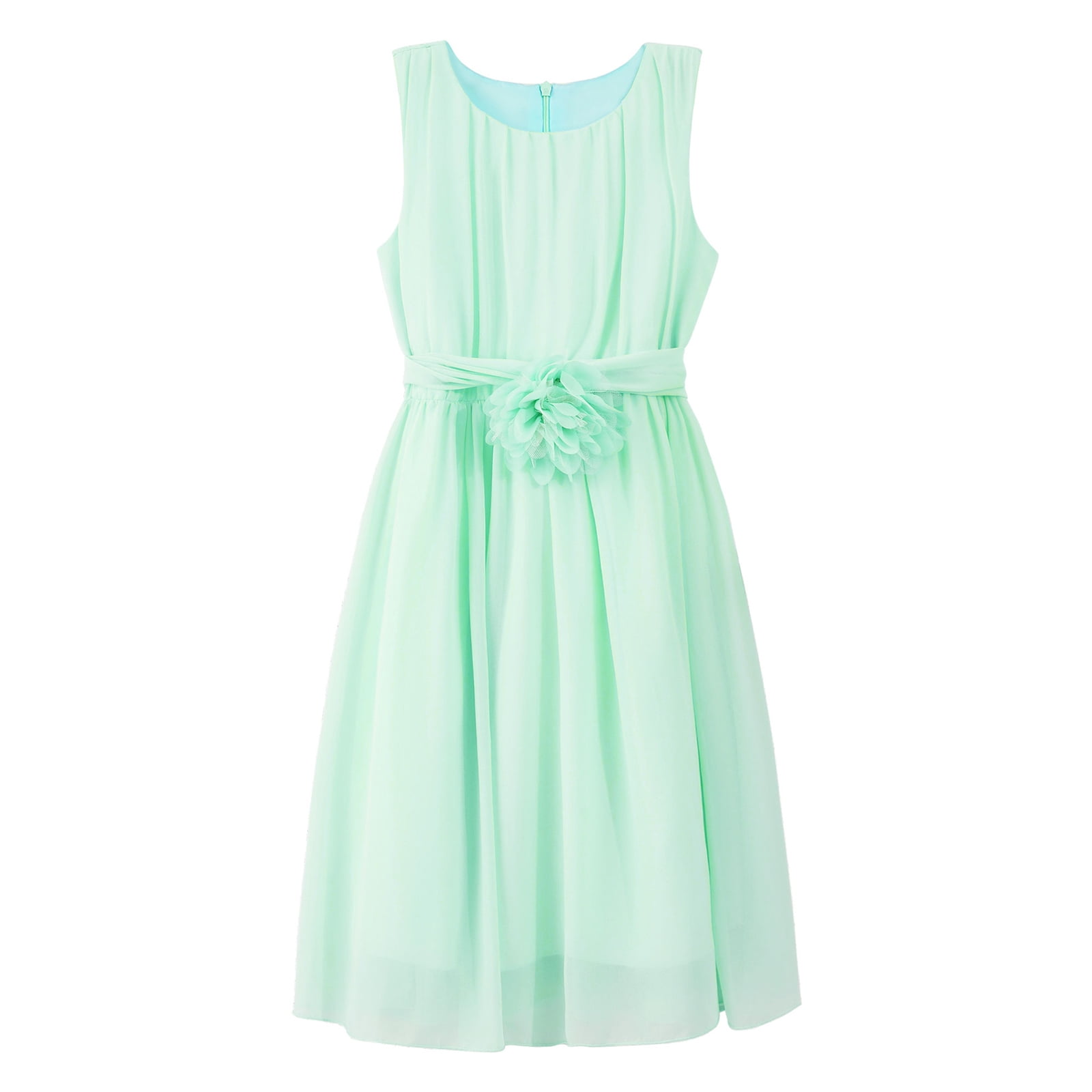 inhzoy Girls Ruched Chiffon Pageant Dress Sleeveless Belted Casual ...