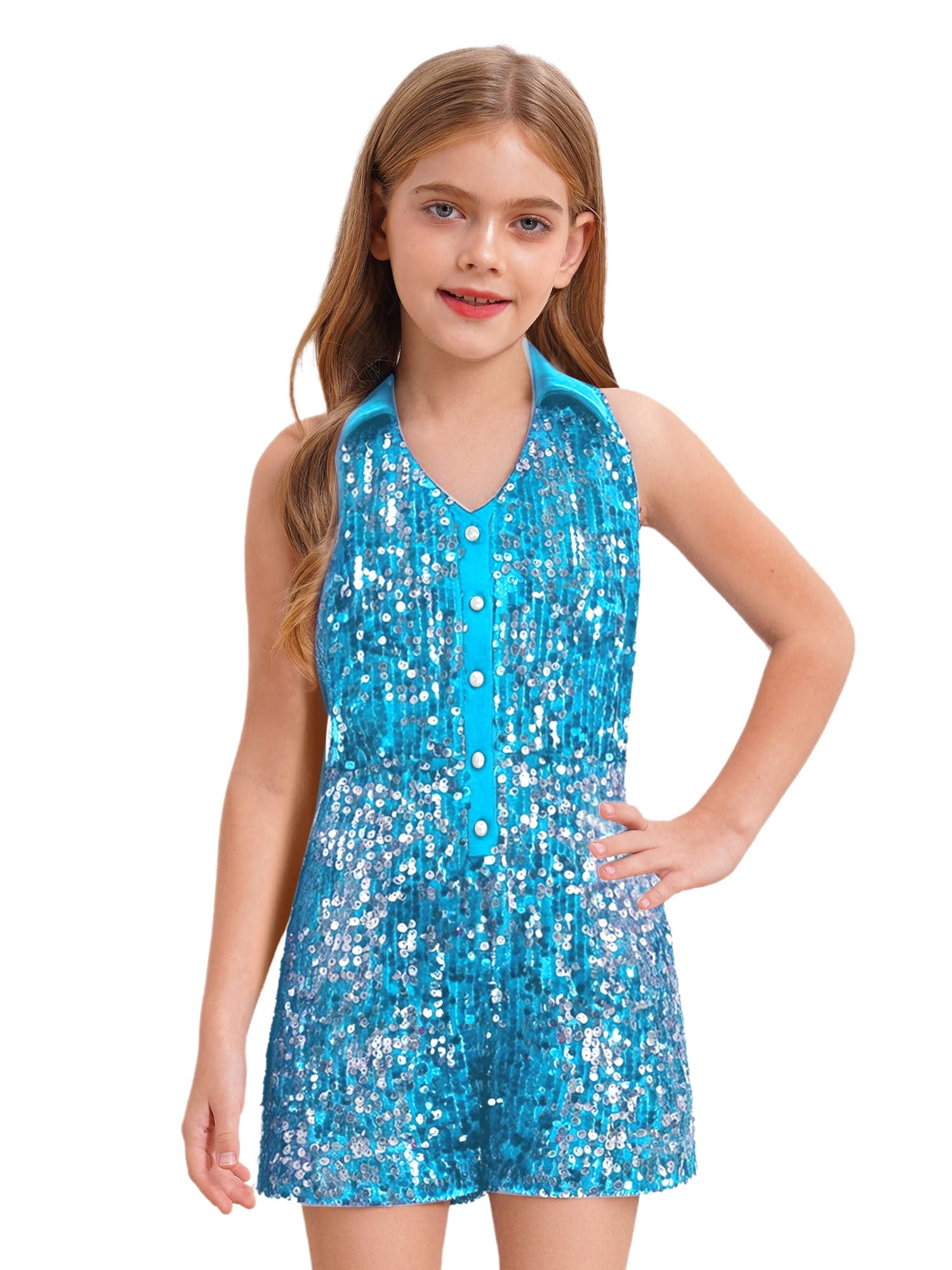 inhzoy Girls Sequin Romper Jumpsuit Sparkly Sleeveless Prom Concert ...