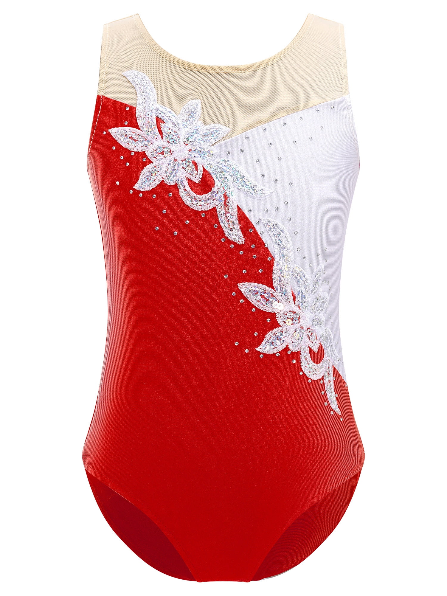 inhzoy Girls Sequin Shiny Metallic Sleeveless Gymnastics Leotards Red 8 ...