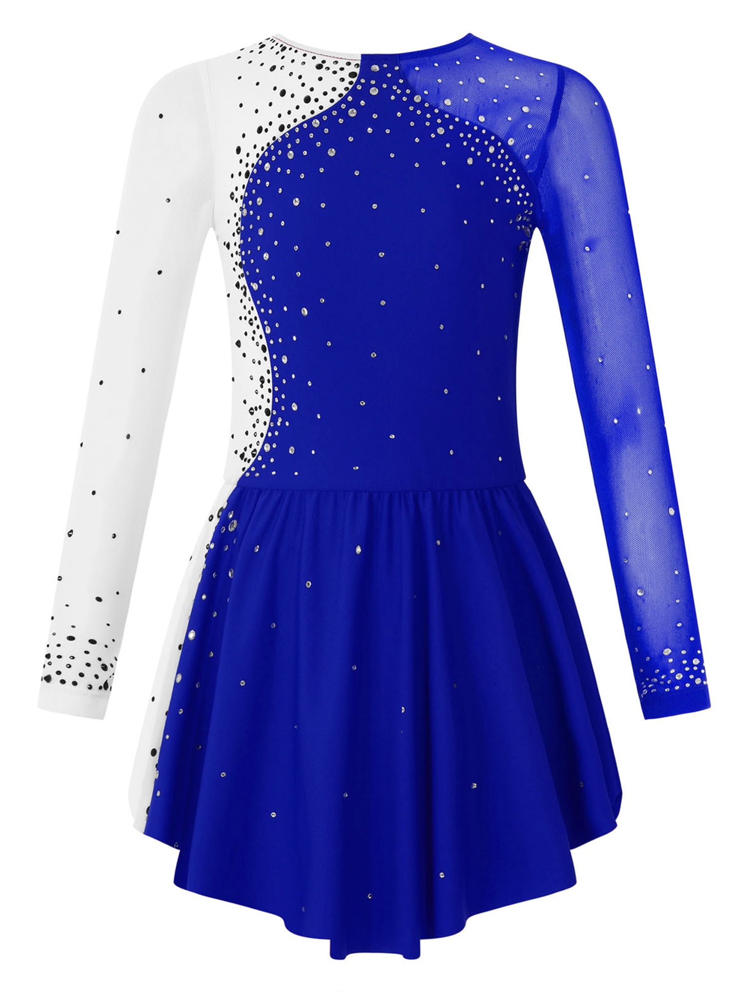 inhzoy Girls Sequins Long Sleeve Figure Ice Skating Dresses Mesh Patchwork Gymnastic Leotards ...