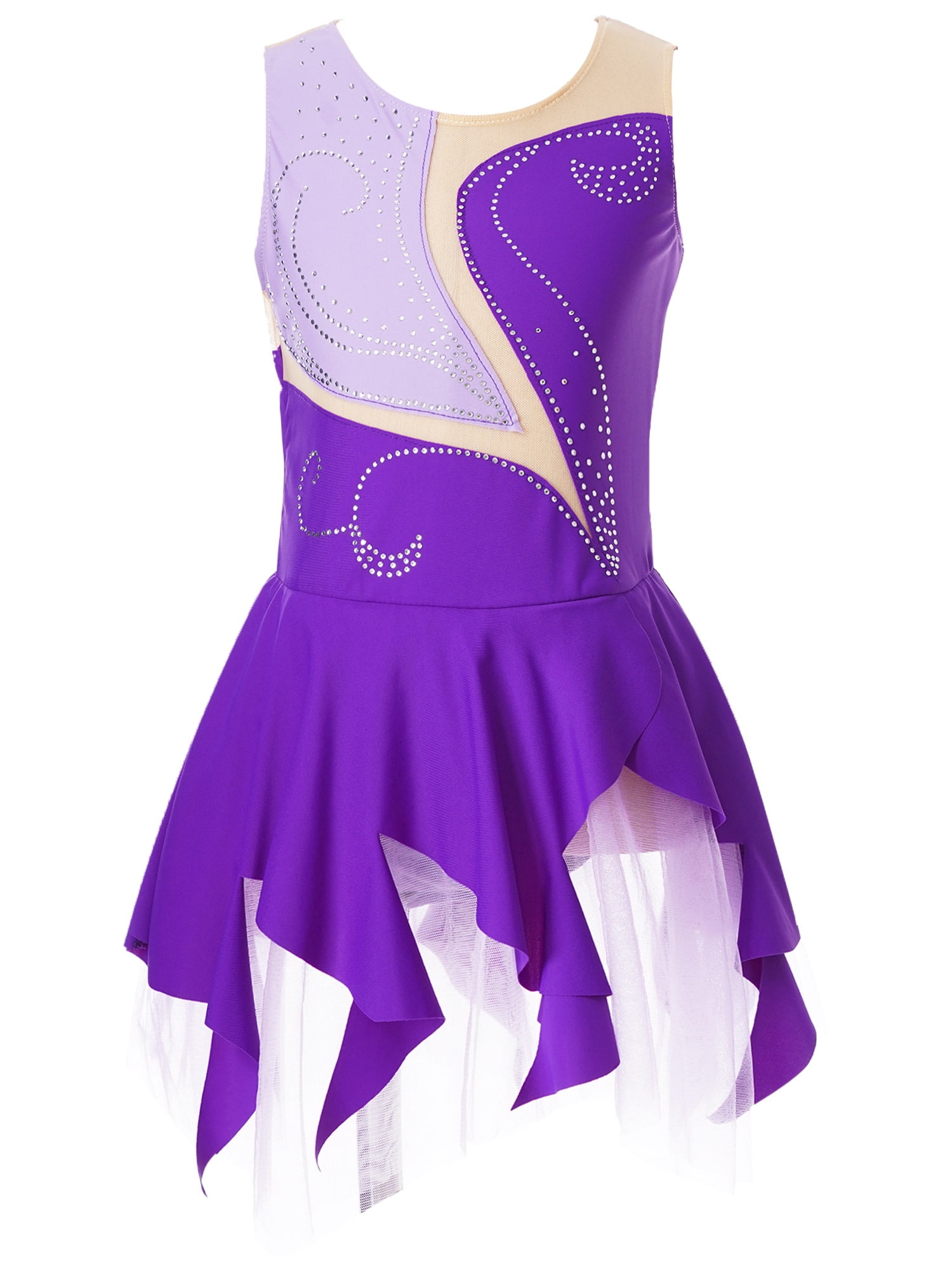 inhzoy Girls Sequins Rhinestone Rollar Figure Ice Skating Dance Costume ...