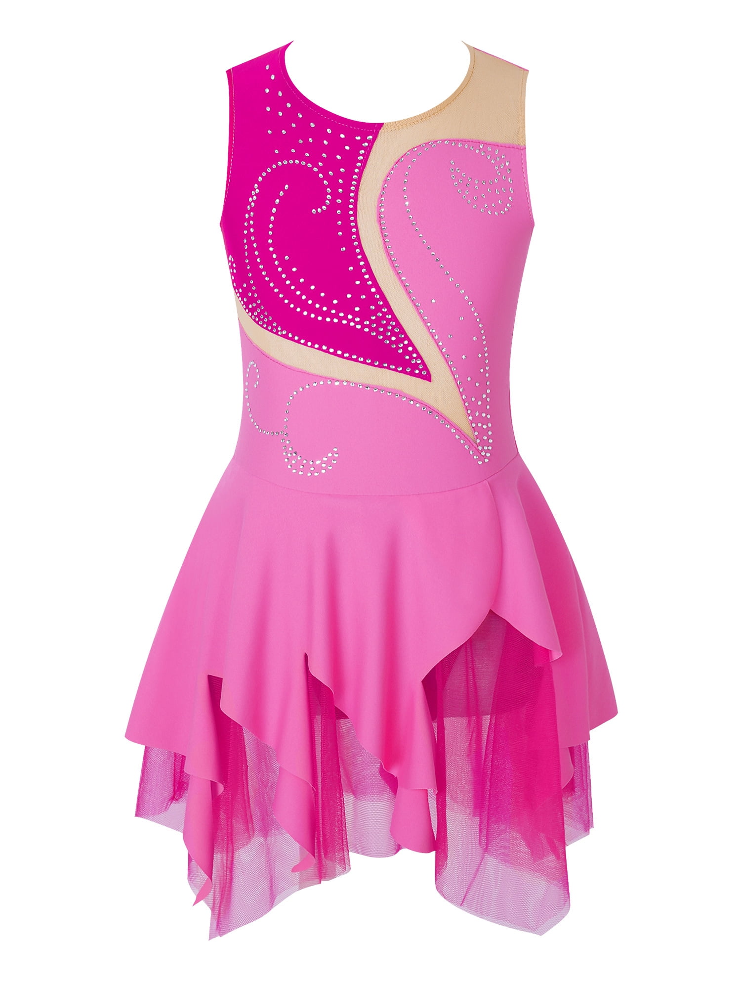 inhzoy Girls Sequins Rhinestone Rollar Figure Ice Skating Dance Costume ...