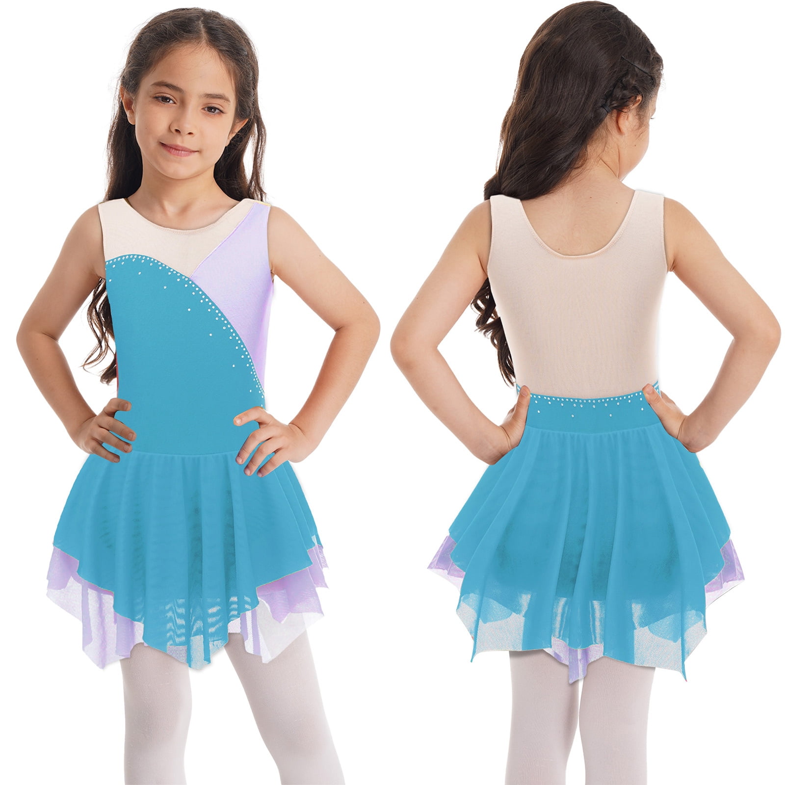 inhzoy Girls Sparkly Rhinestones Ice Figure Roller Skating Dress - Walmart.com
