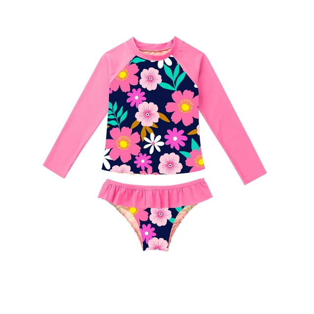 inhzoy Girls Two-Pieces Rash Guard Swimsuit Set Long Sleeve Fish Scales ...