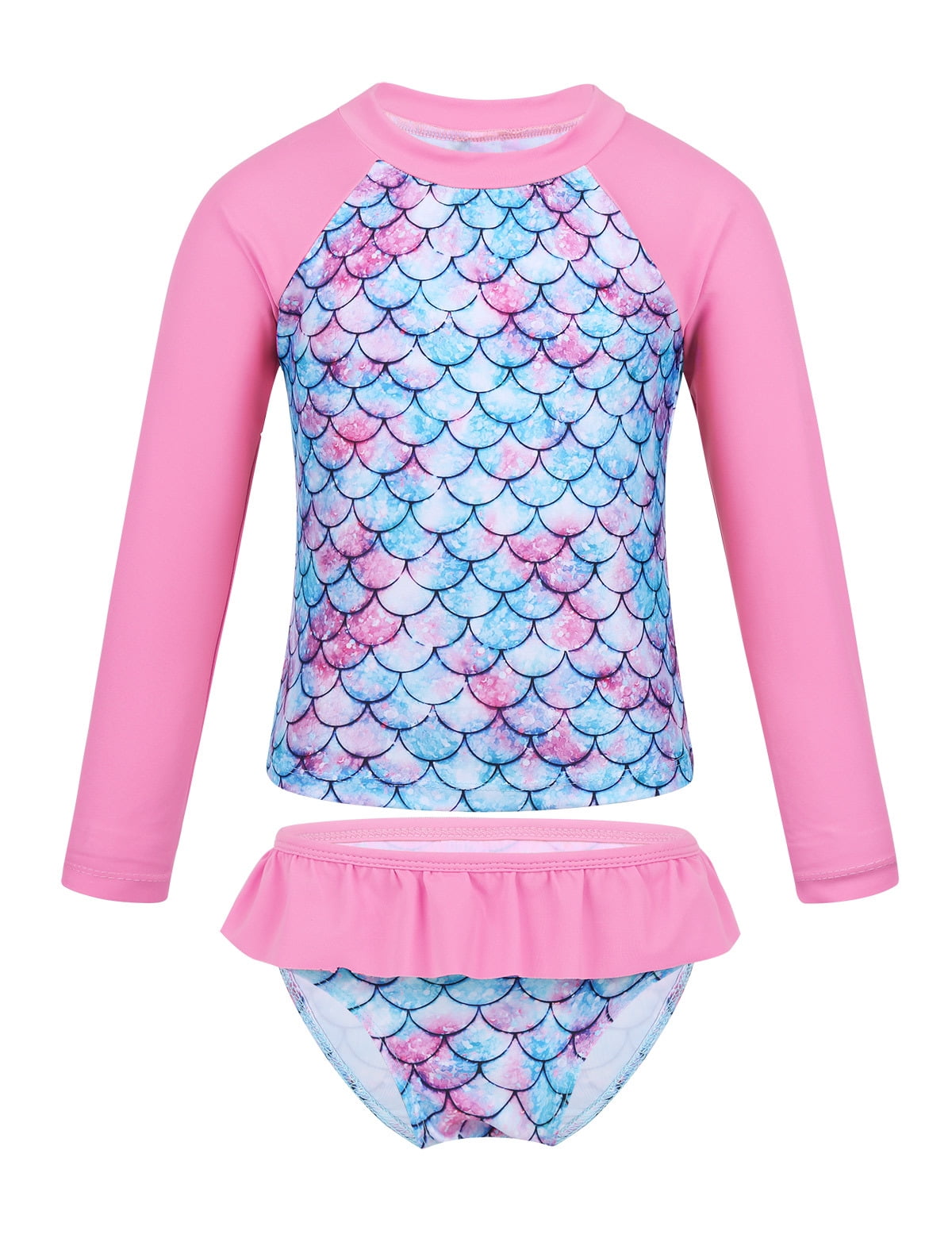 inhzoy Girls Two-Pieces Rash Guard Swimsuit Set Long Sleeve Fish Scales ...