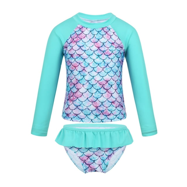 inhzoy Girls Two-Pieces Rash Guard Swimsuit Set Long Sleeve Fish Scales ...