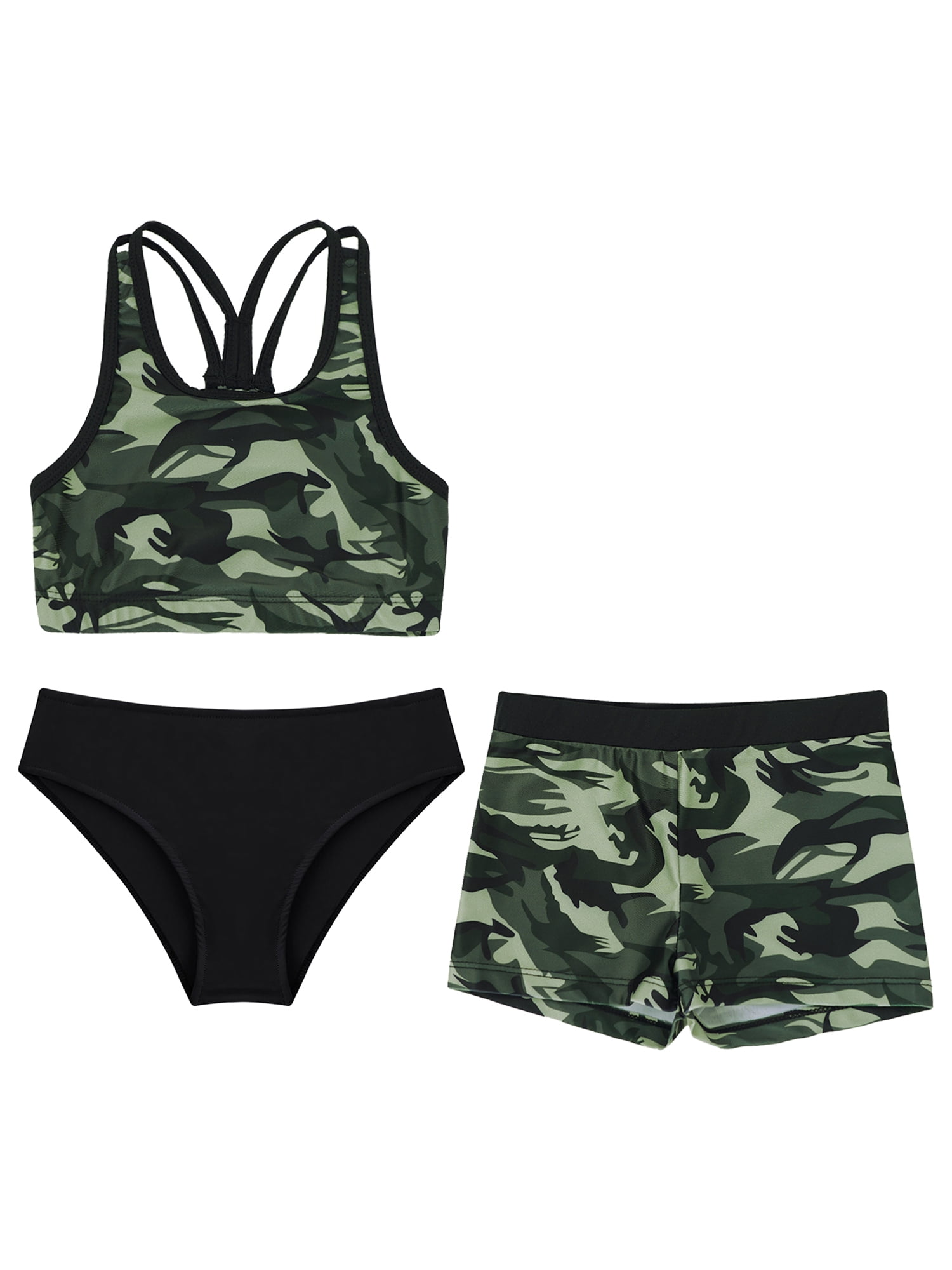 inhzoy Kid Girls 3PCs Swimsuit Tankini Swimwear Printed Bathing Suit ...