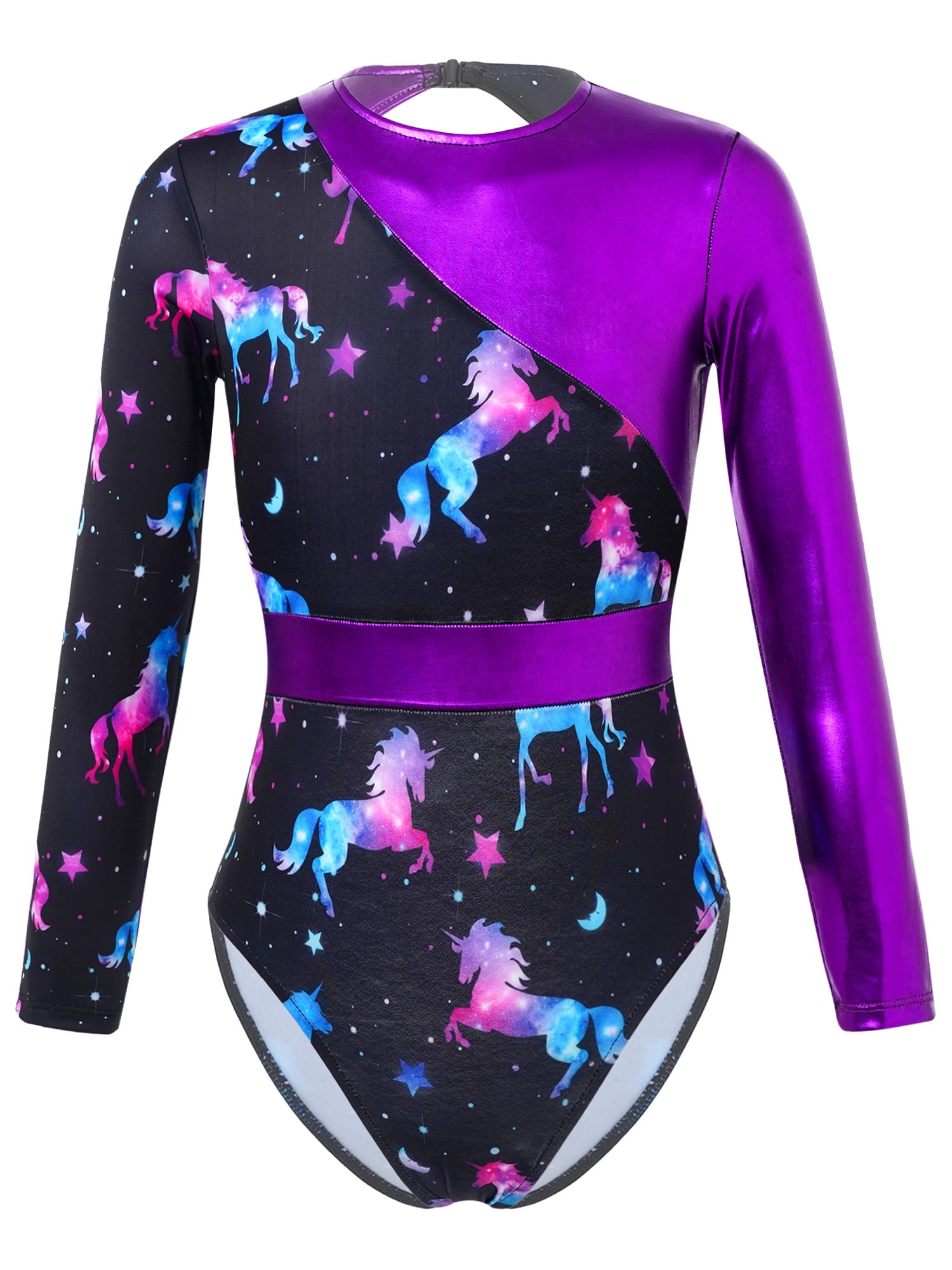 inhzoy Kid Girls Metallic Open Back Gymnastic Leotard Purple 12 ...