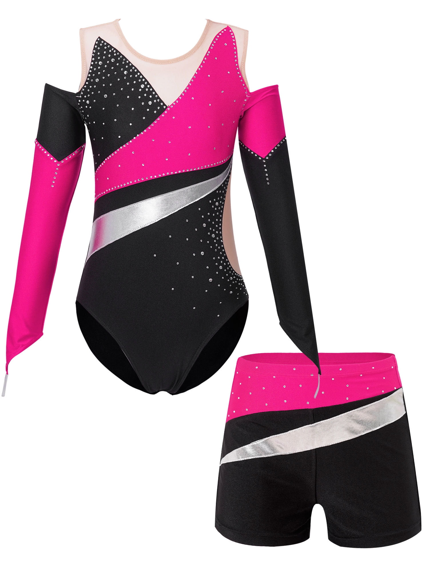 inhzoy Kid Girs 2PCs Gymnastic Outfits Color Block Ballet Dance Leoatrd ...