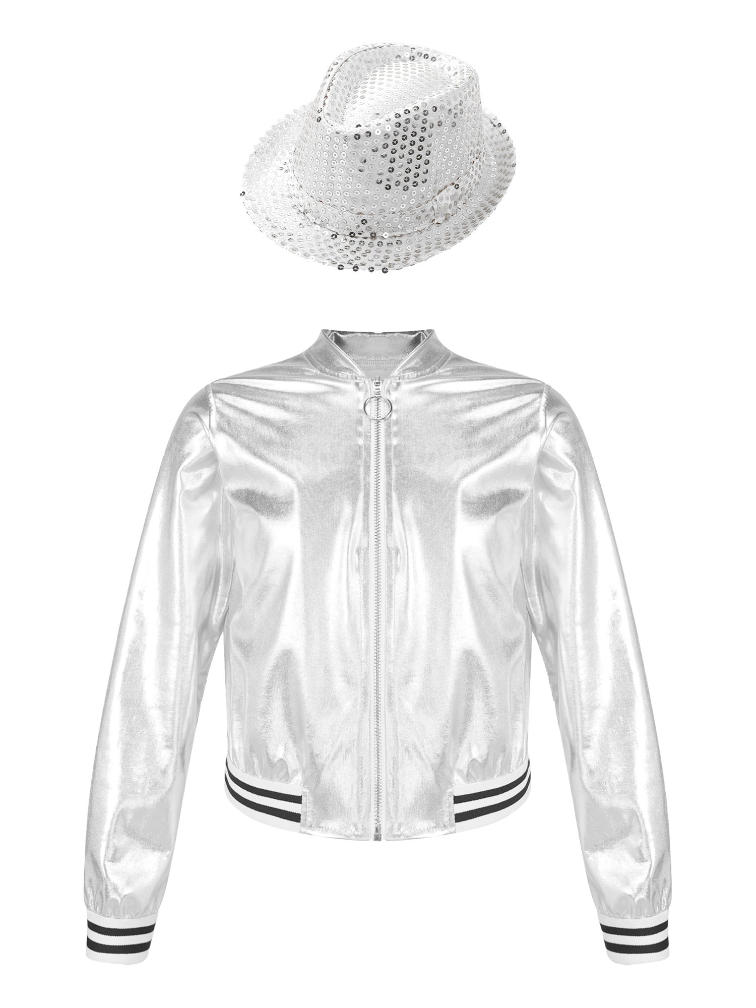 Inhzoy Kids Boys Girls Sequin Bomber Jacket, Hip Hop Jazz Dance Outfit ...