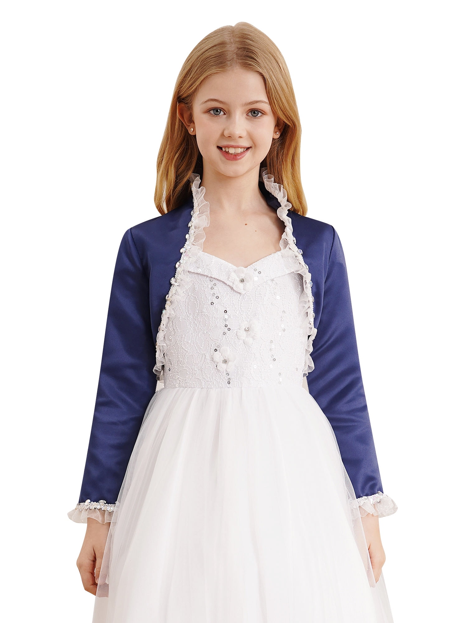 inhzoy Kids Flower Girls Sparkly Sequins Bolero Shrug Long Sleeve ...