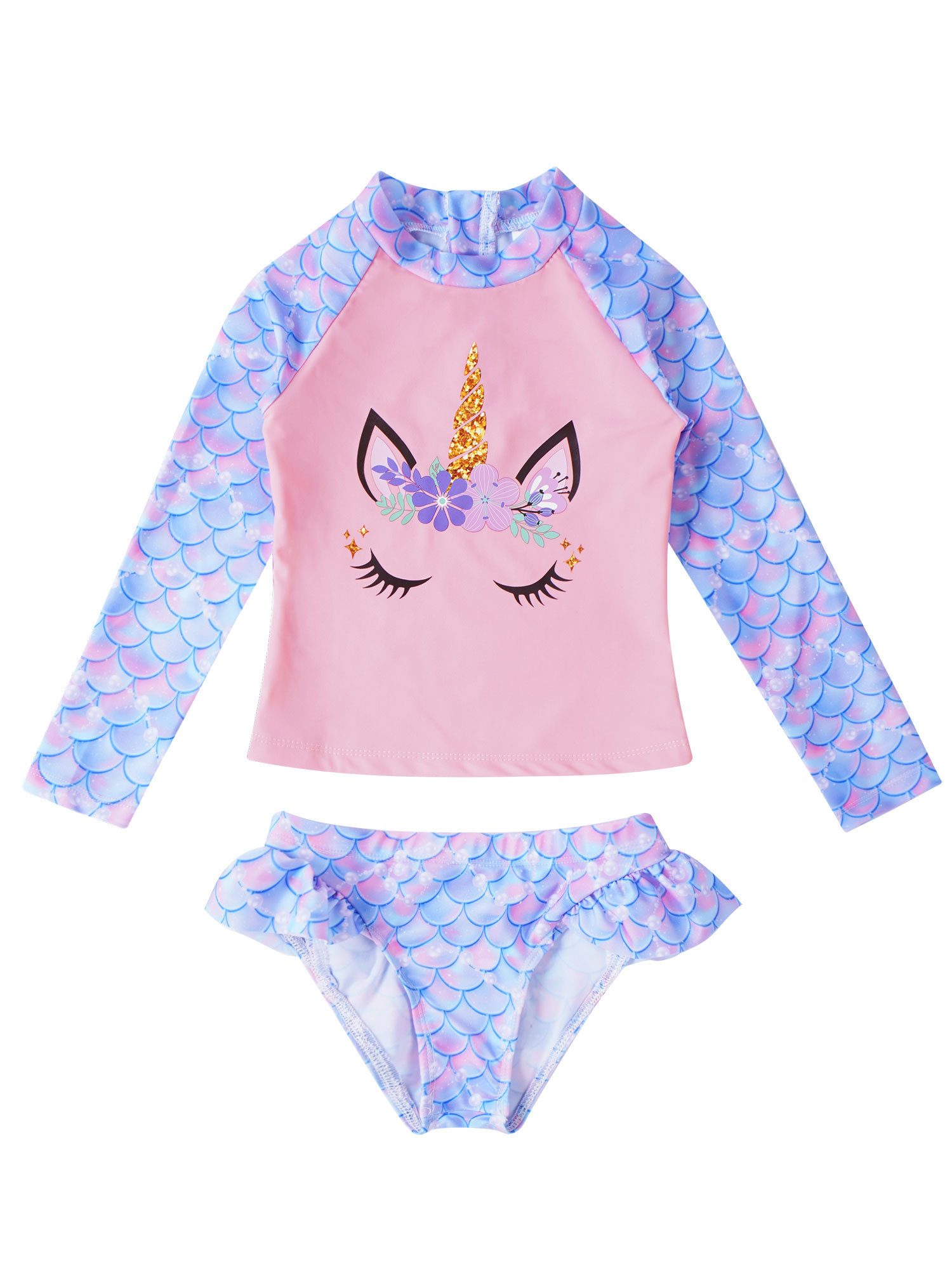 inhzoy Kids Girls 2PCs Swimsuit Rashguard Swim Shirt and Bottom Sets ...