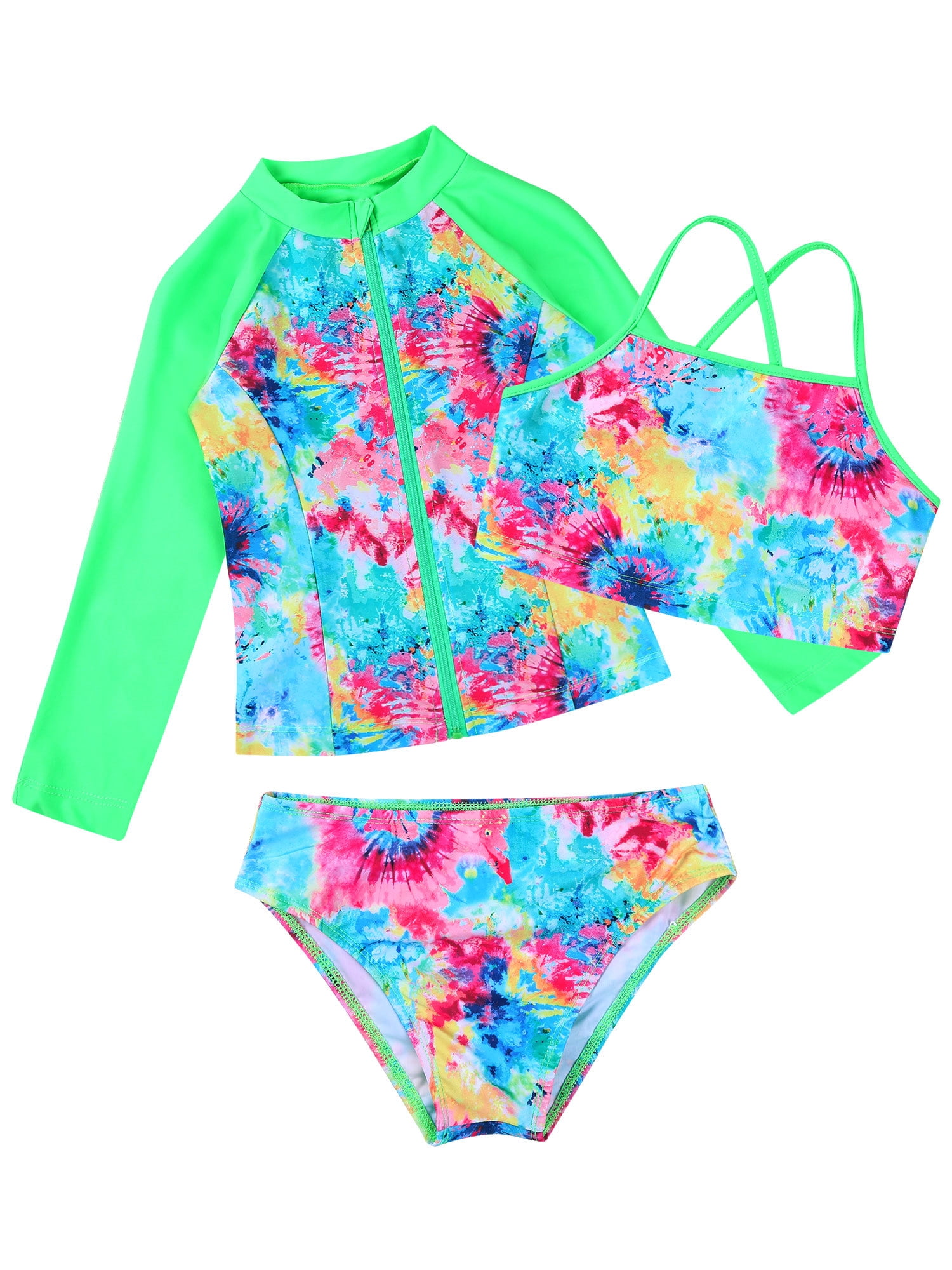 inhzoy Kids Girls 3pcs Tankini Set Swimwear Sun Protection Rash Guard ...