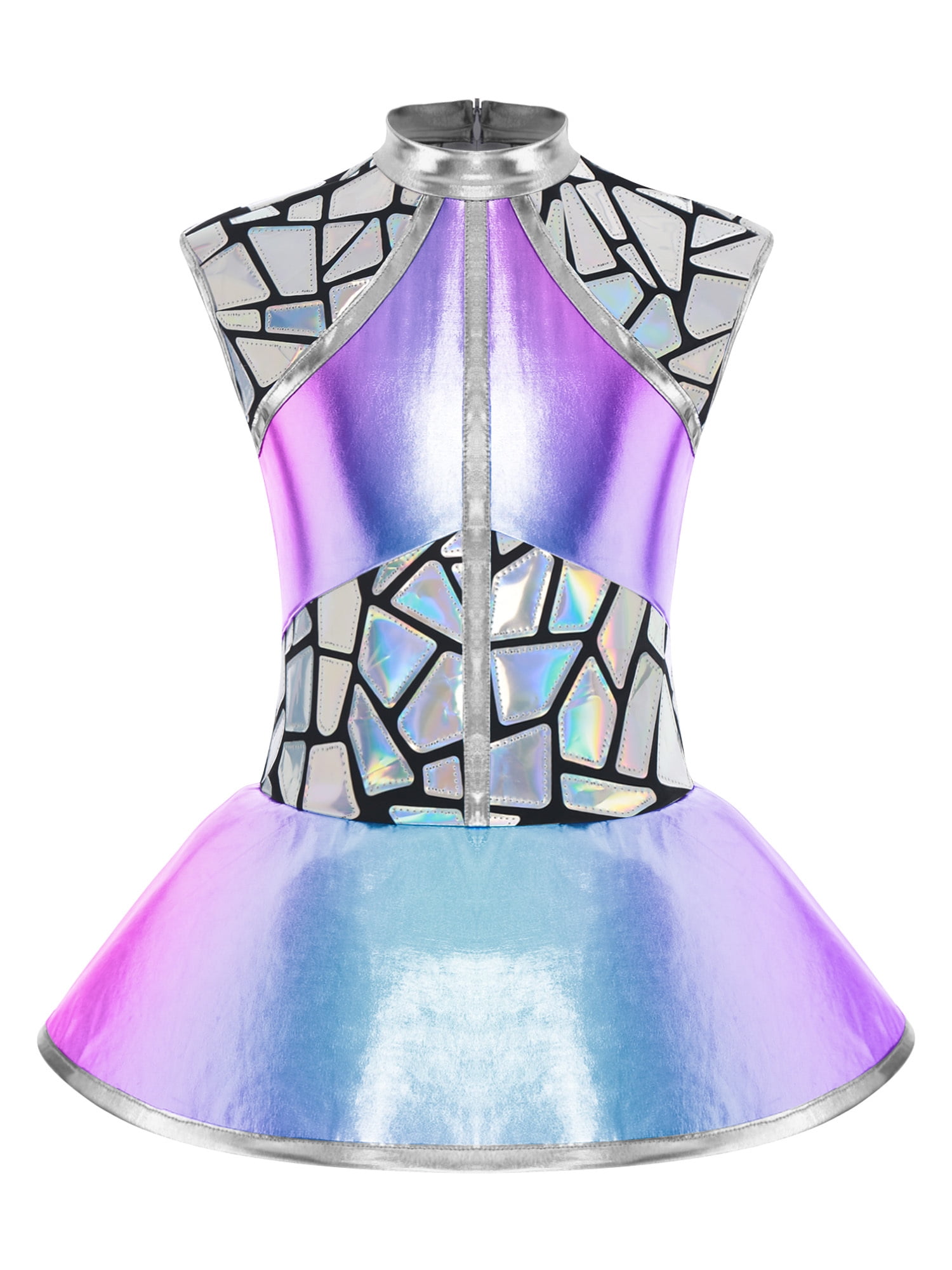 inhzoy Kids Girls Alien Dress Glossy Metallic Cap Sleeve Outer Space ...