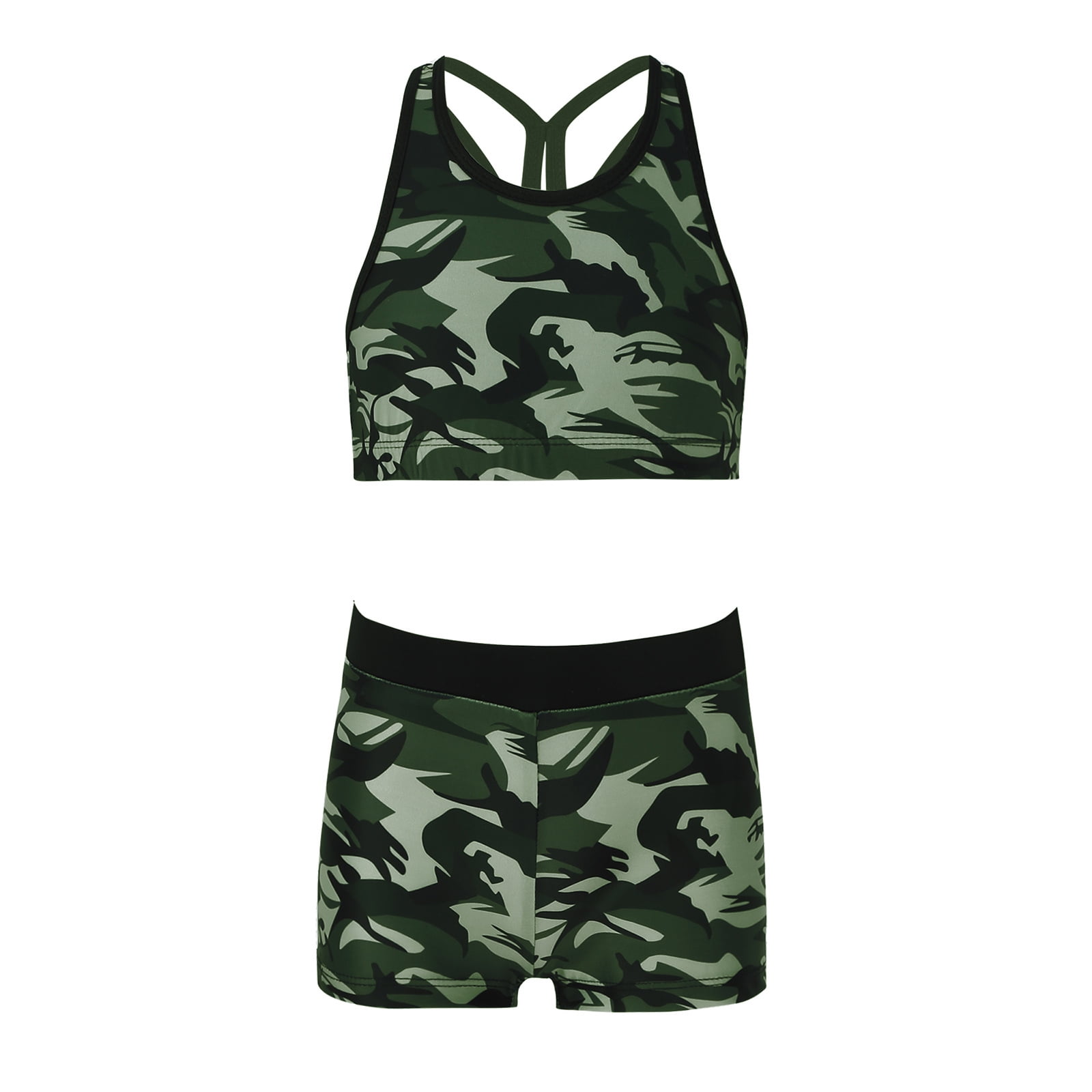 inhzoy Kids Girls Camouflage Print Swimsuit 2PCs Swimwear Tankini Set ...
