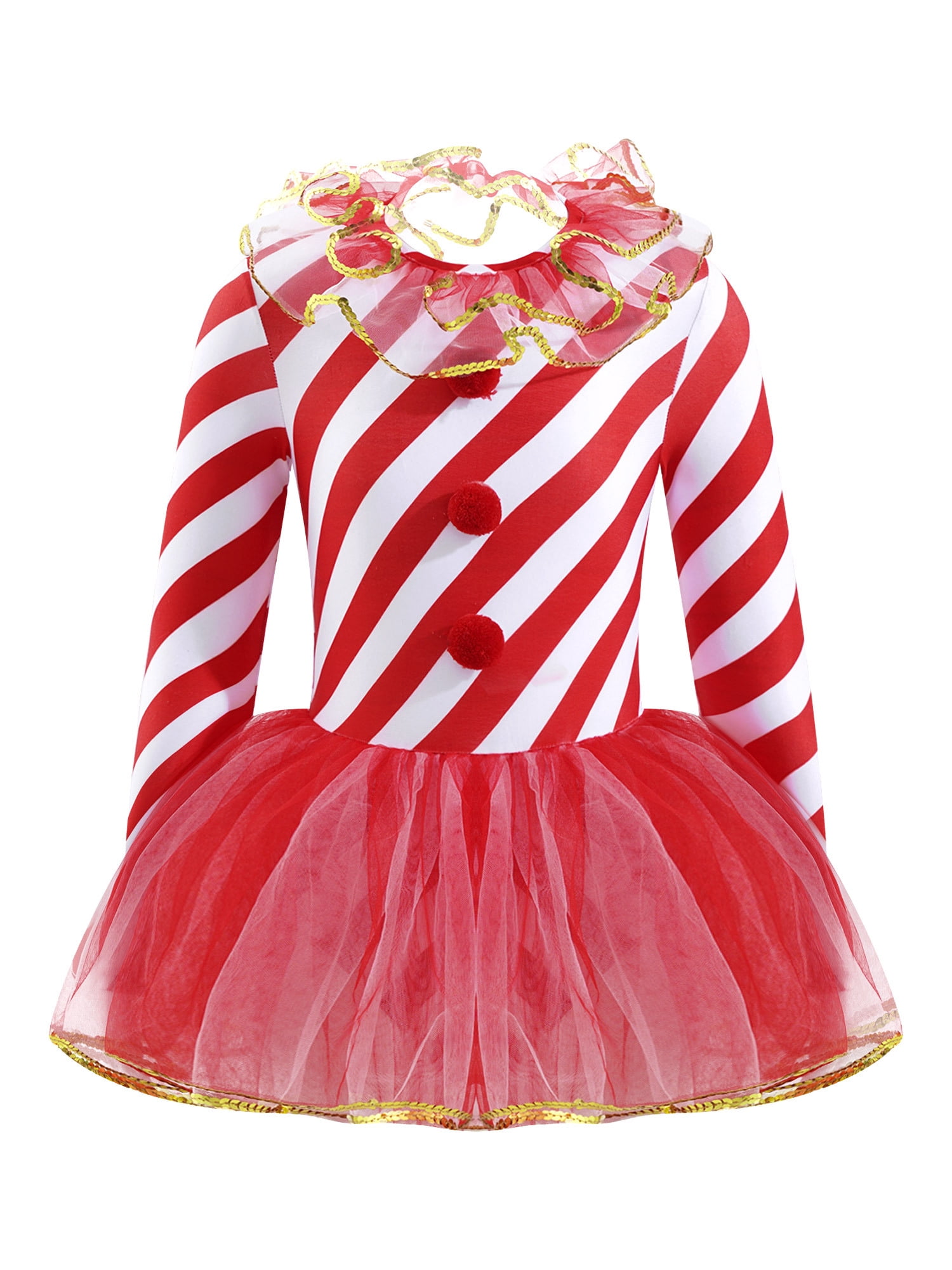inhzoy Kids Girls Candy Cane Figure Skating Dress Christmas Dance ...
