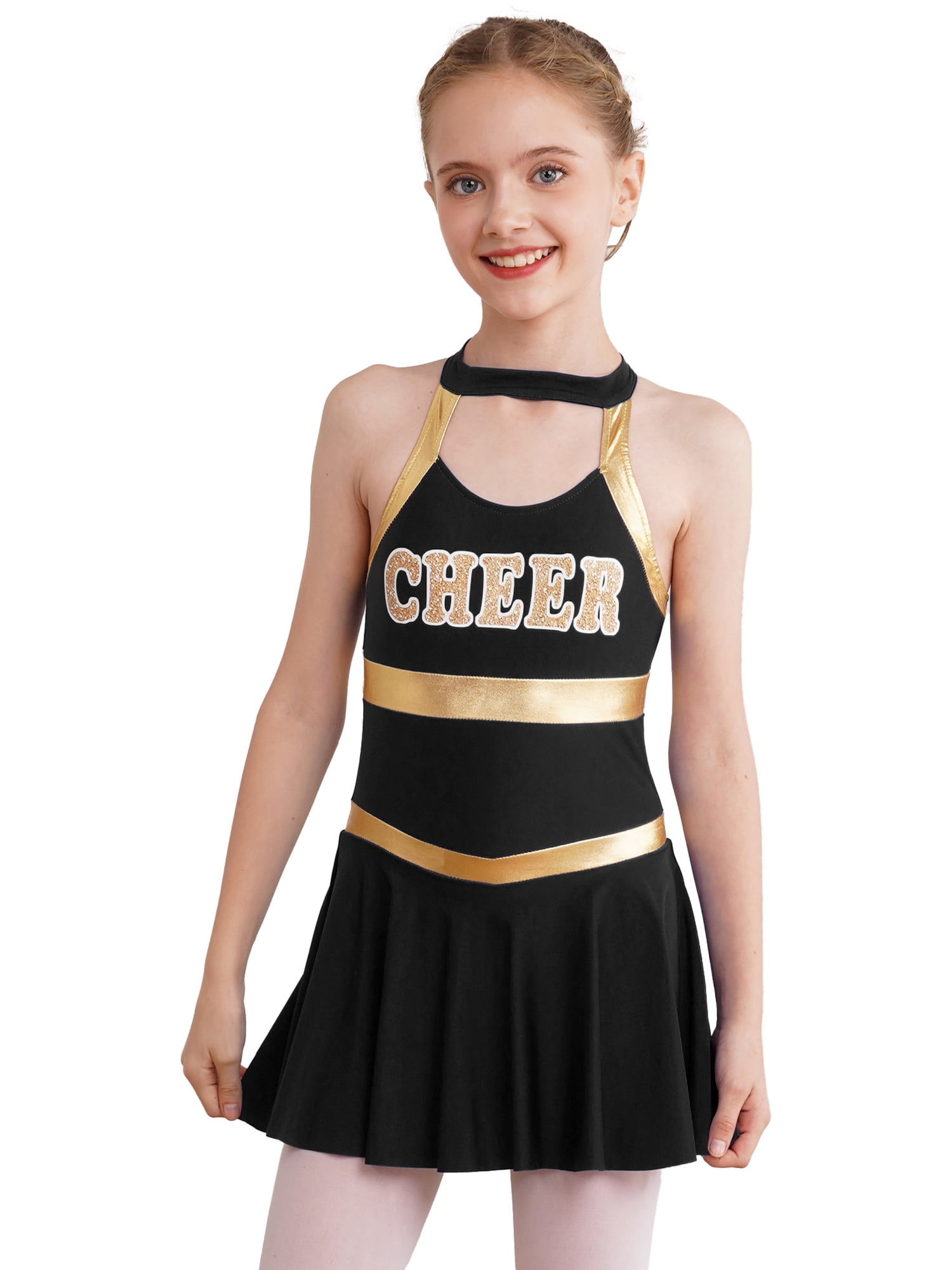 inhzoy Kids Girls Cheer Leader Uniform Dance Dress Black 12 - Walmart.com