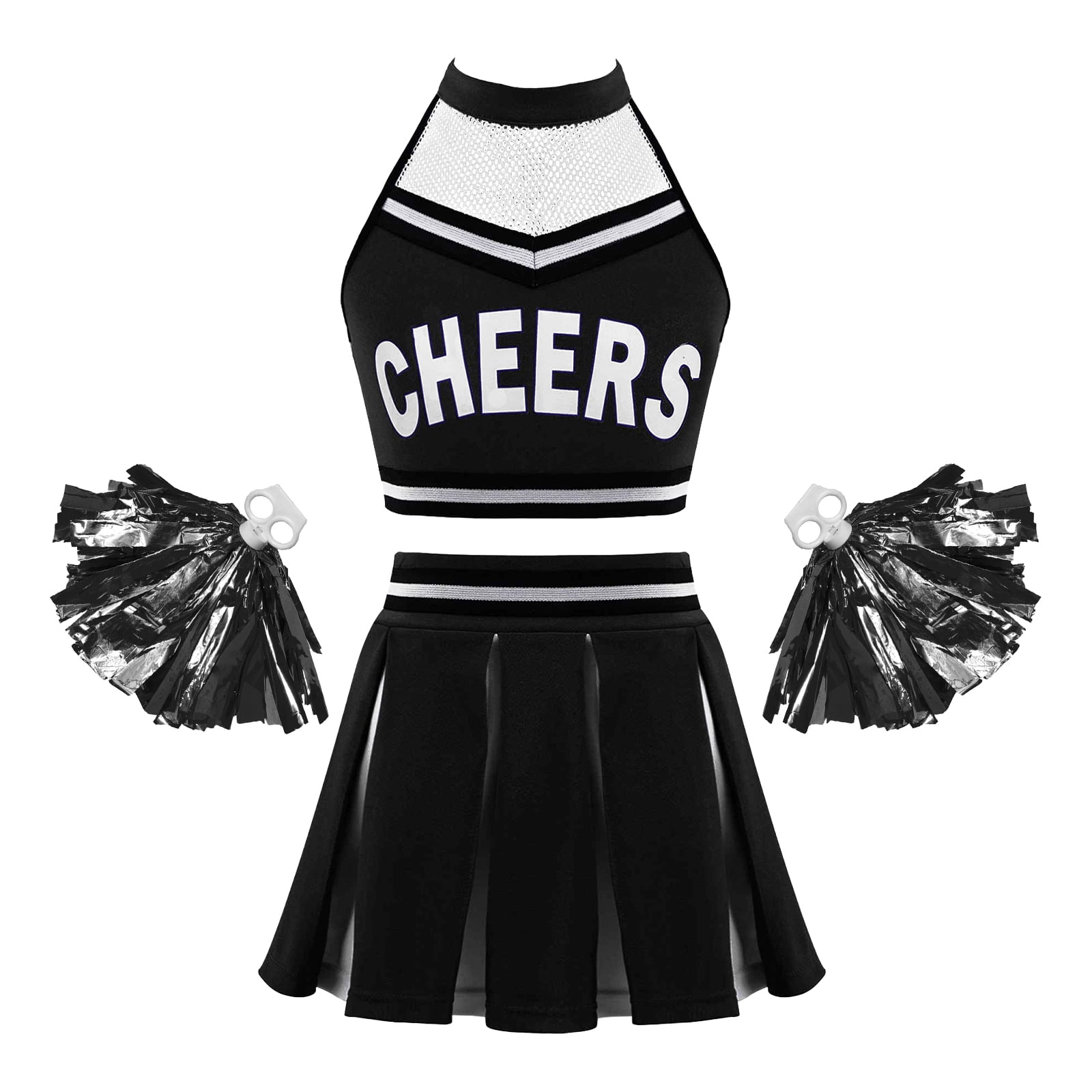 inhzoy Kids Girls Cheer Leader Uniform Dance Outfits Pom Pom Set Crop ...