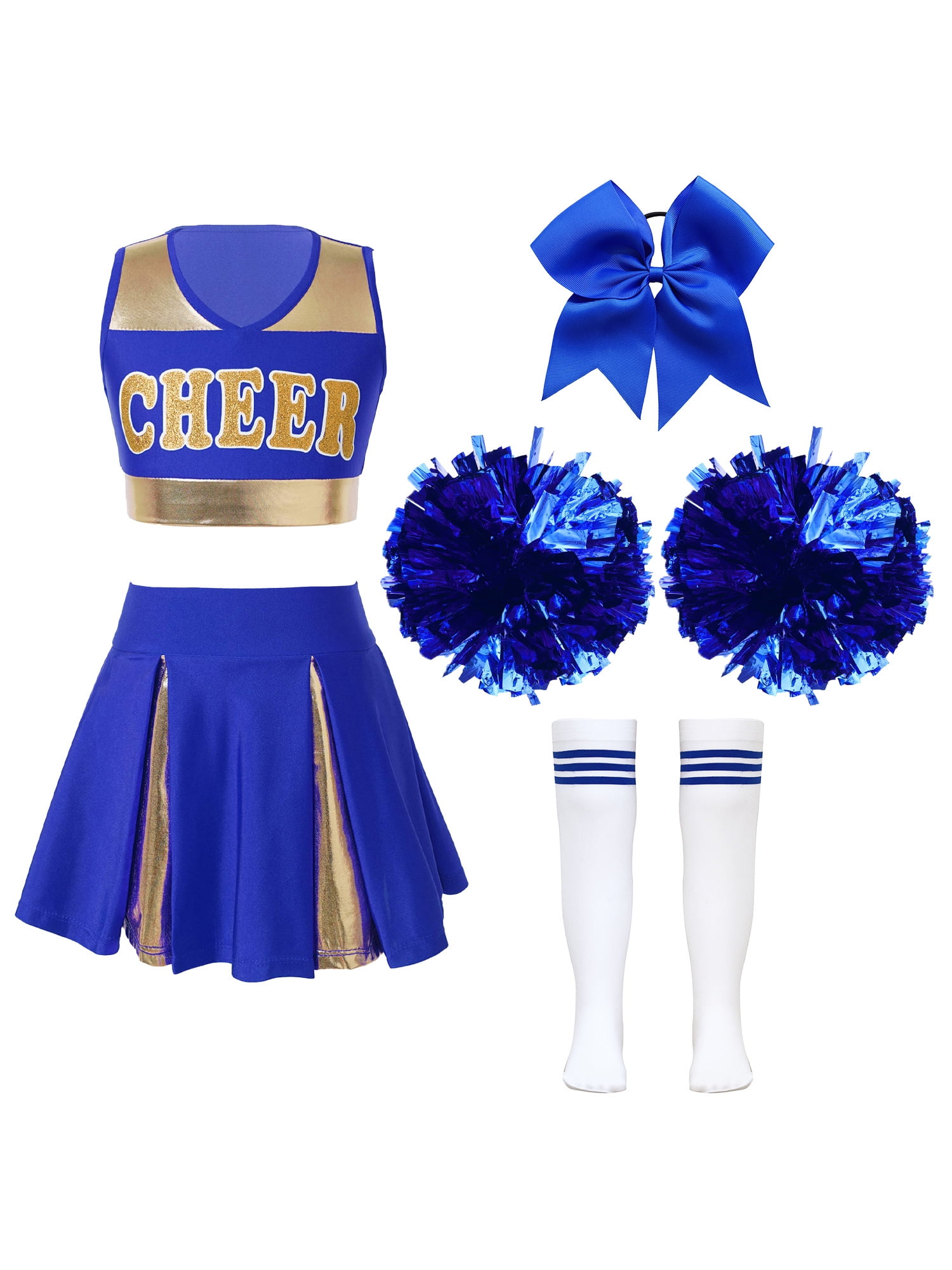 inhzoy Kids Girls Cheer Outfits Crop Top Skirt sets with Hair Tie ...