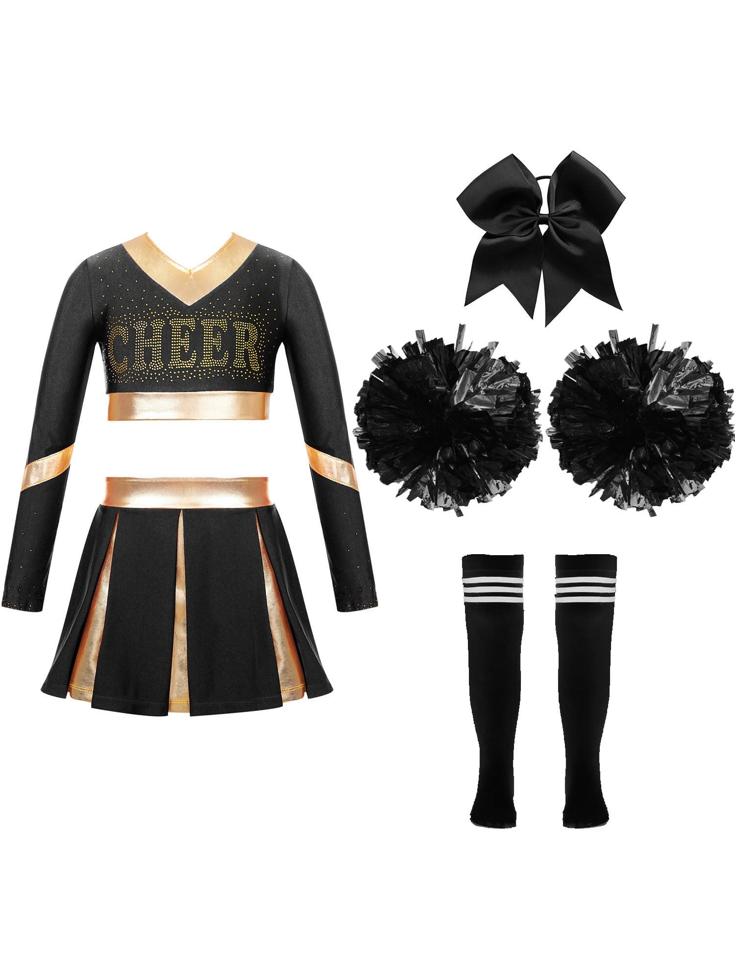 inhzoy Kids Girls Cheerleading Dance Outfit Sets Long Sleeve Cheer ...