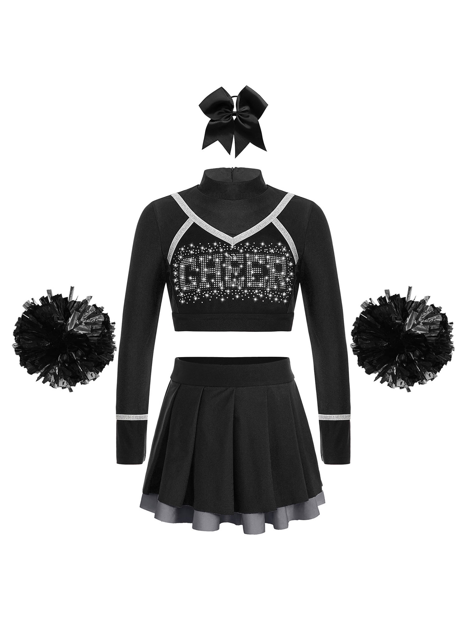 inhzoy Kids Girls Cheerleading Dance Outfit Sets Long Sleeve Cheer ...