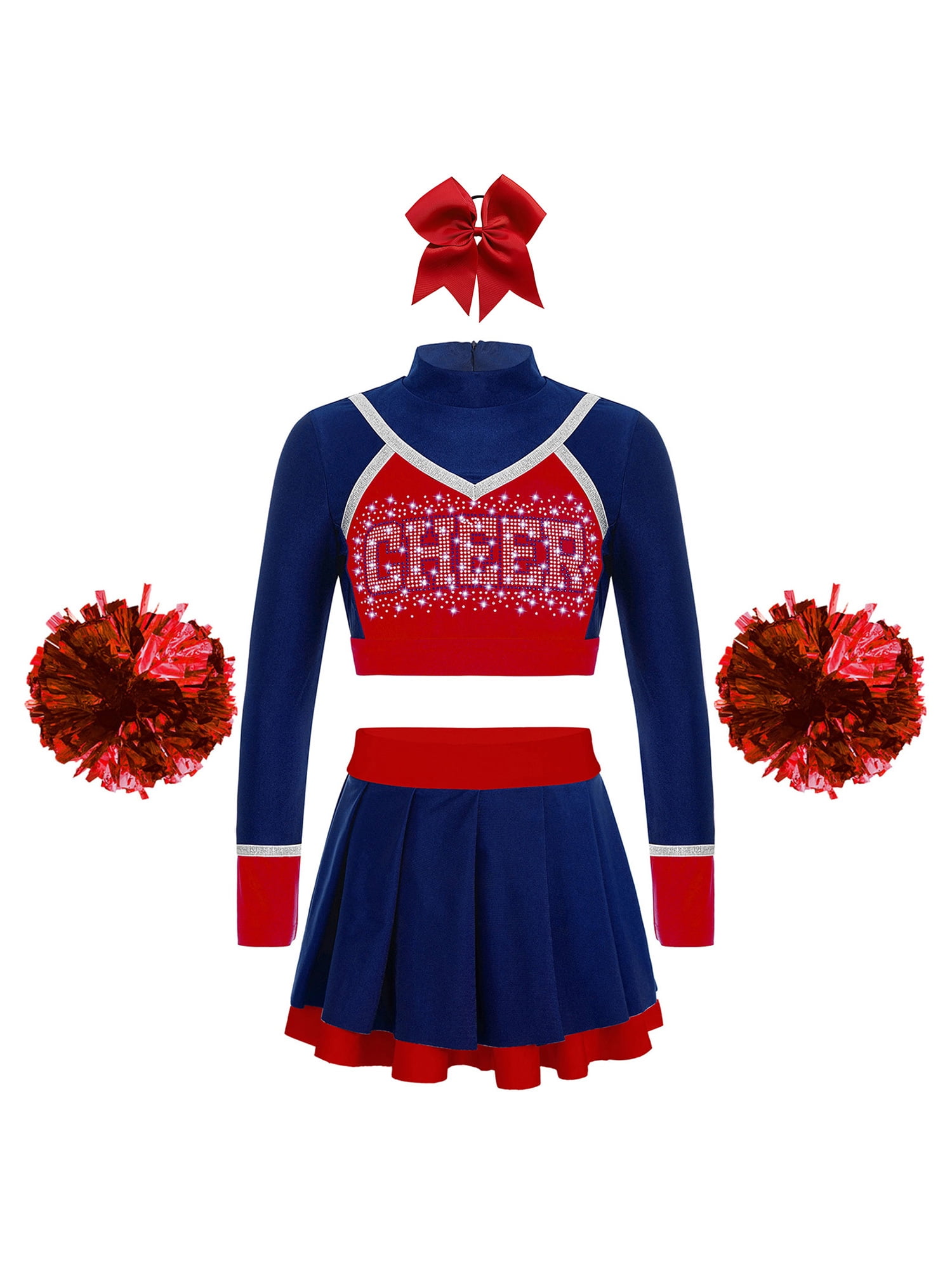 inhzoy Kids Girls Cheerleading Dance Outfit Sets Long Sleeve Cheer ...