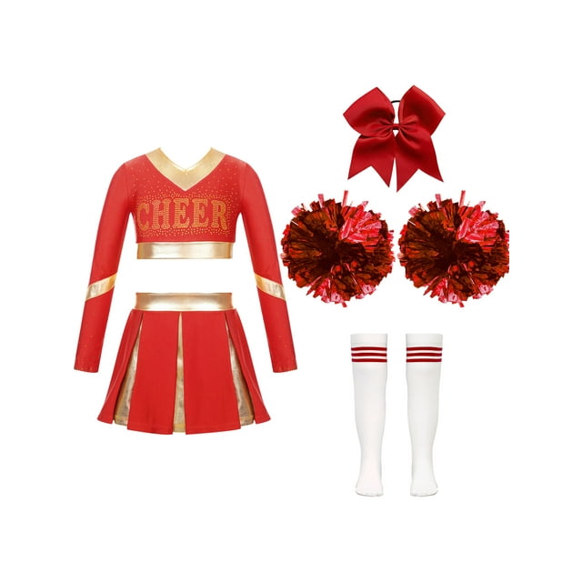 inhzoy Kids Girls Cheerleading Dance Outfit Sets Long Sleeve Cheer ...