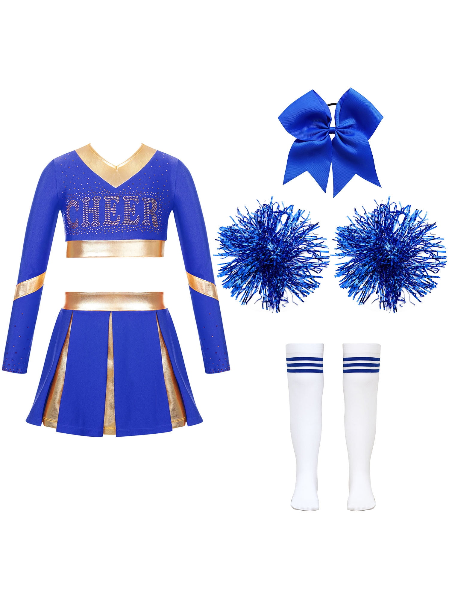 inhzoy Kids Girls Cheerleading Dance Outfit Sets Long Sleeve Cheer ...