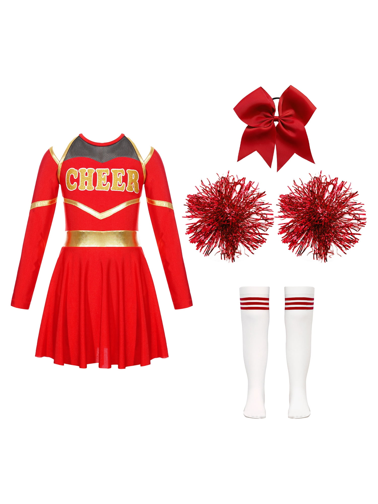 inhzoy Kids Girls Cheerleading Dance Outfit Sets Long Sleeve Cheer ...