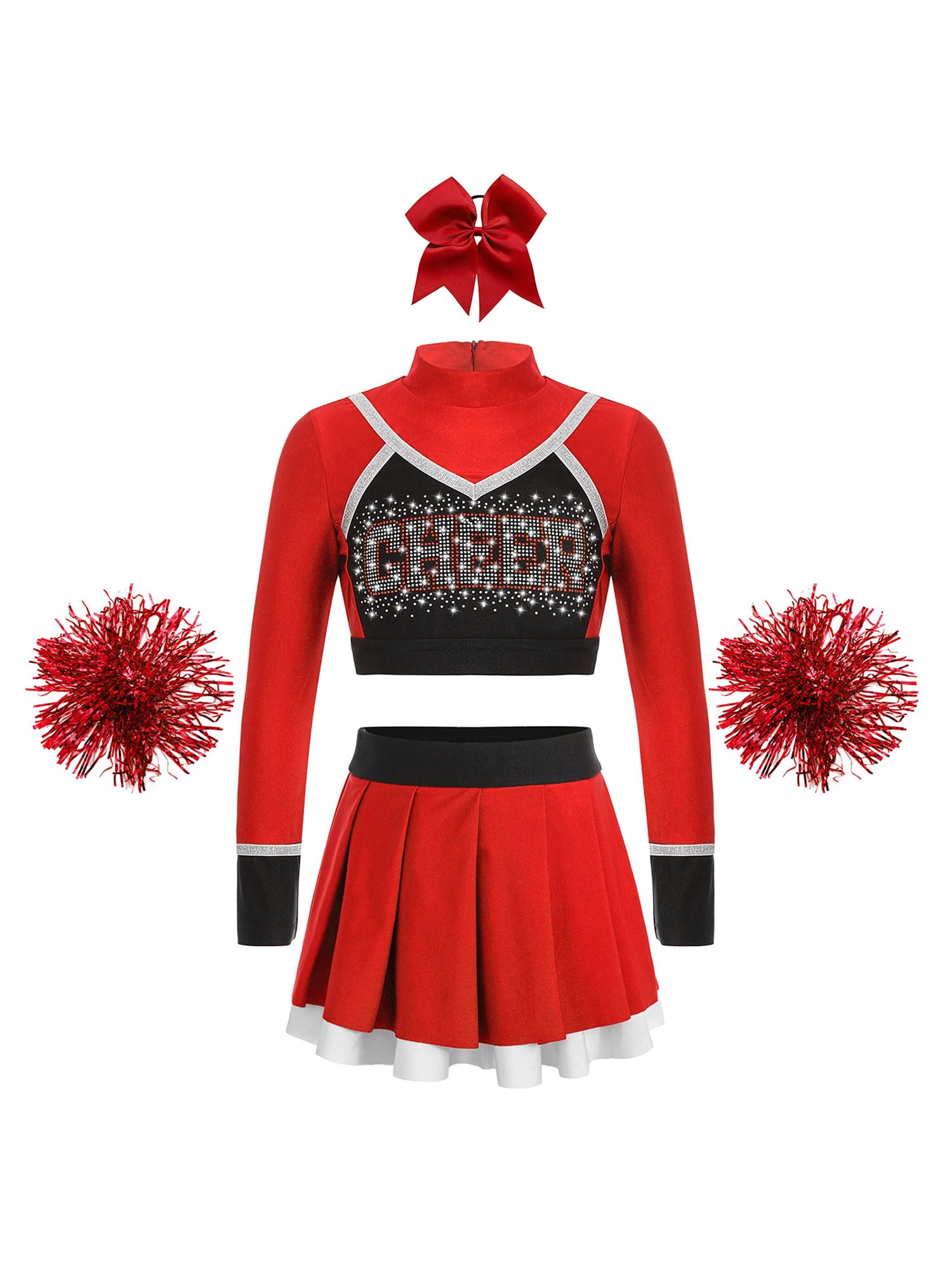 inhzoy Kids Girls Cheerleading Dance Outfit Sets Long Sleeve Cheer ...