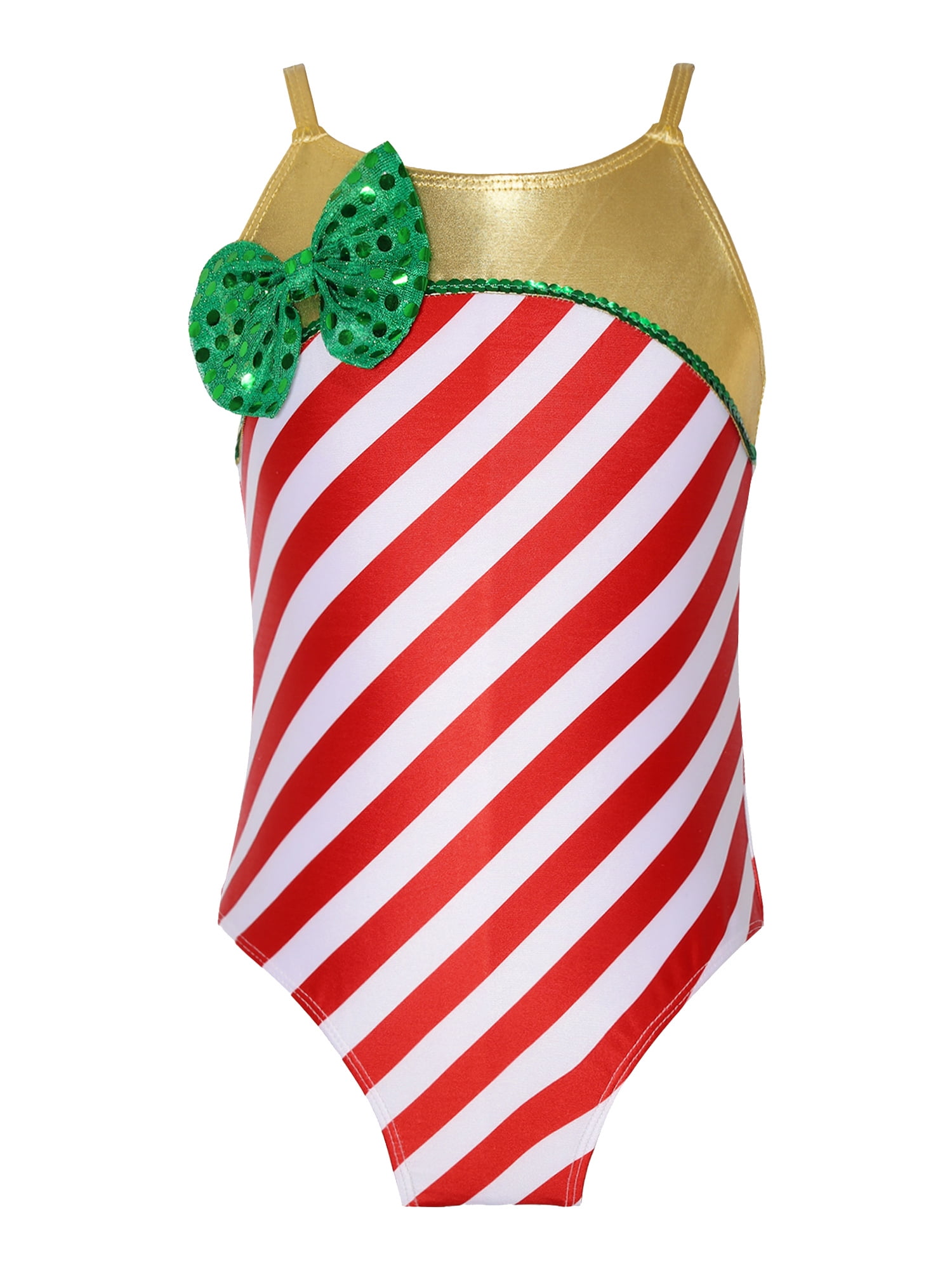 inhzoy Kids Girls Christmas Dance Leotard Candy Cane Striped Ballet ...