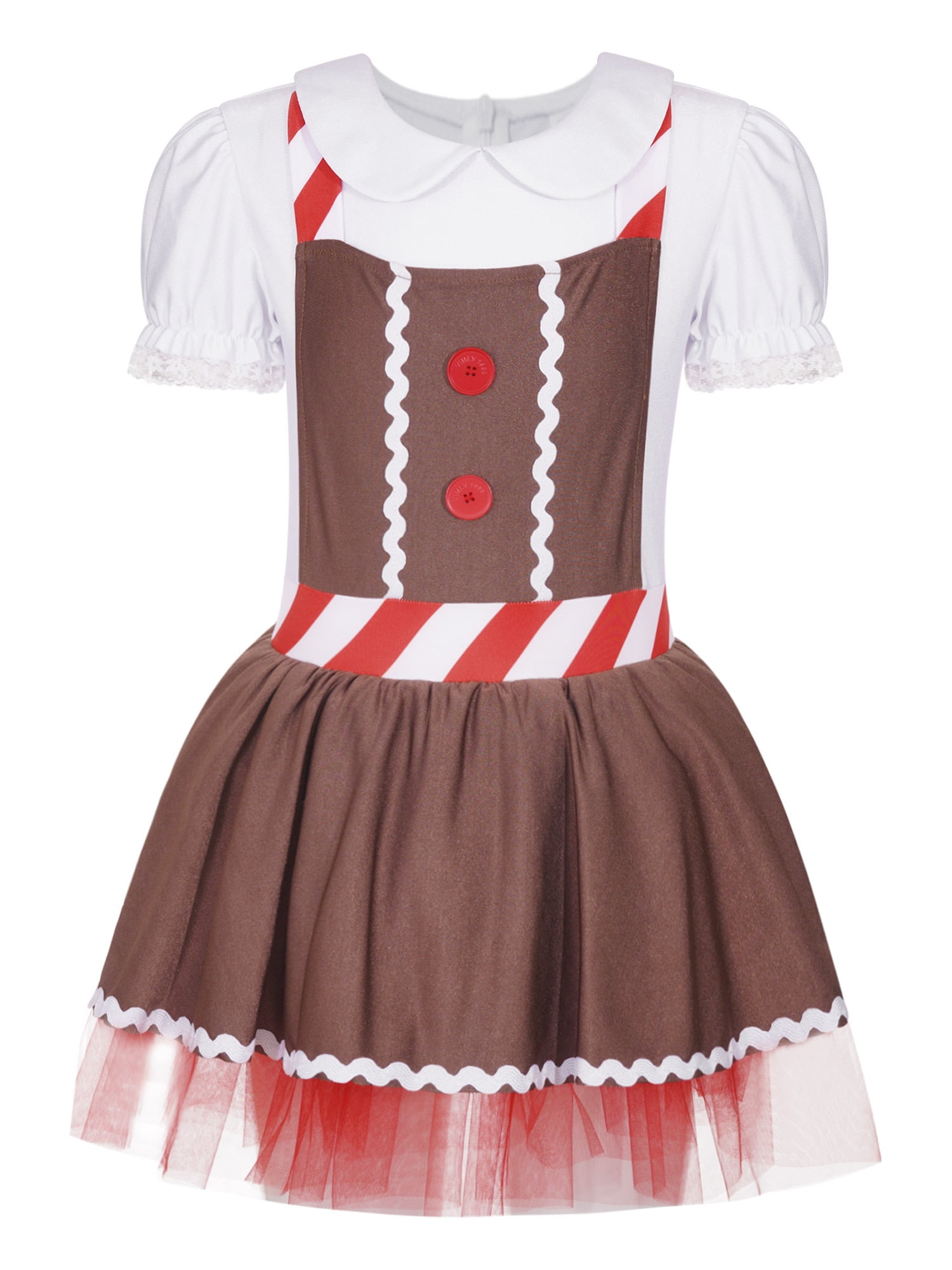 inhzoy Kids Girls Christmas Gingerbread Man Dress-Up Figure Skating ...