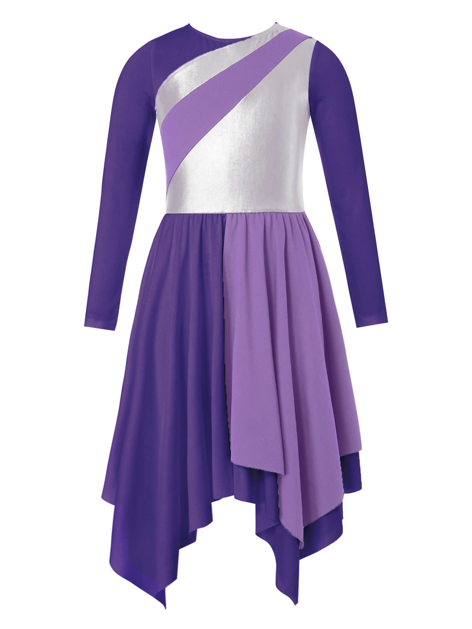inhzoy Kids Girls Color Block Church Praise Dance Robe Long Sleeve ...