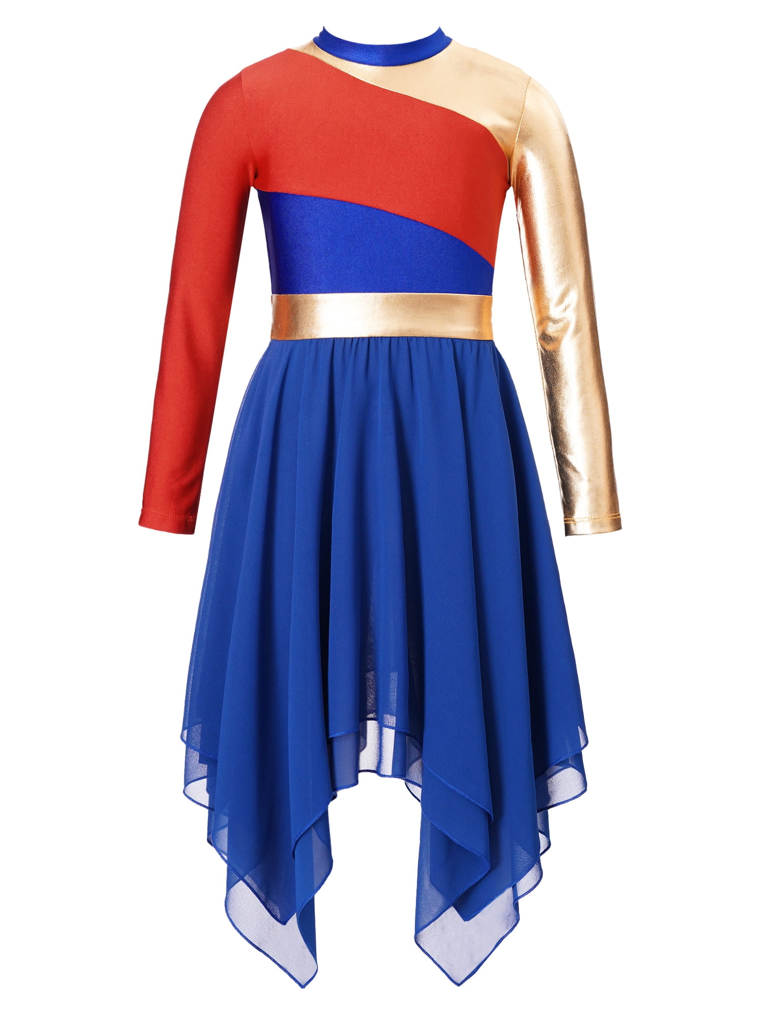 inhzoy Kids Girls Color Block Praise Dance Dress Church Choir Worship ...